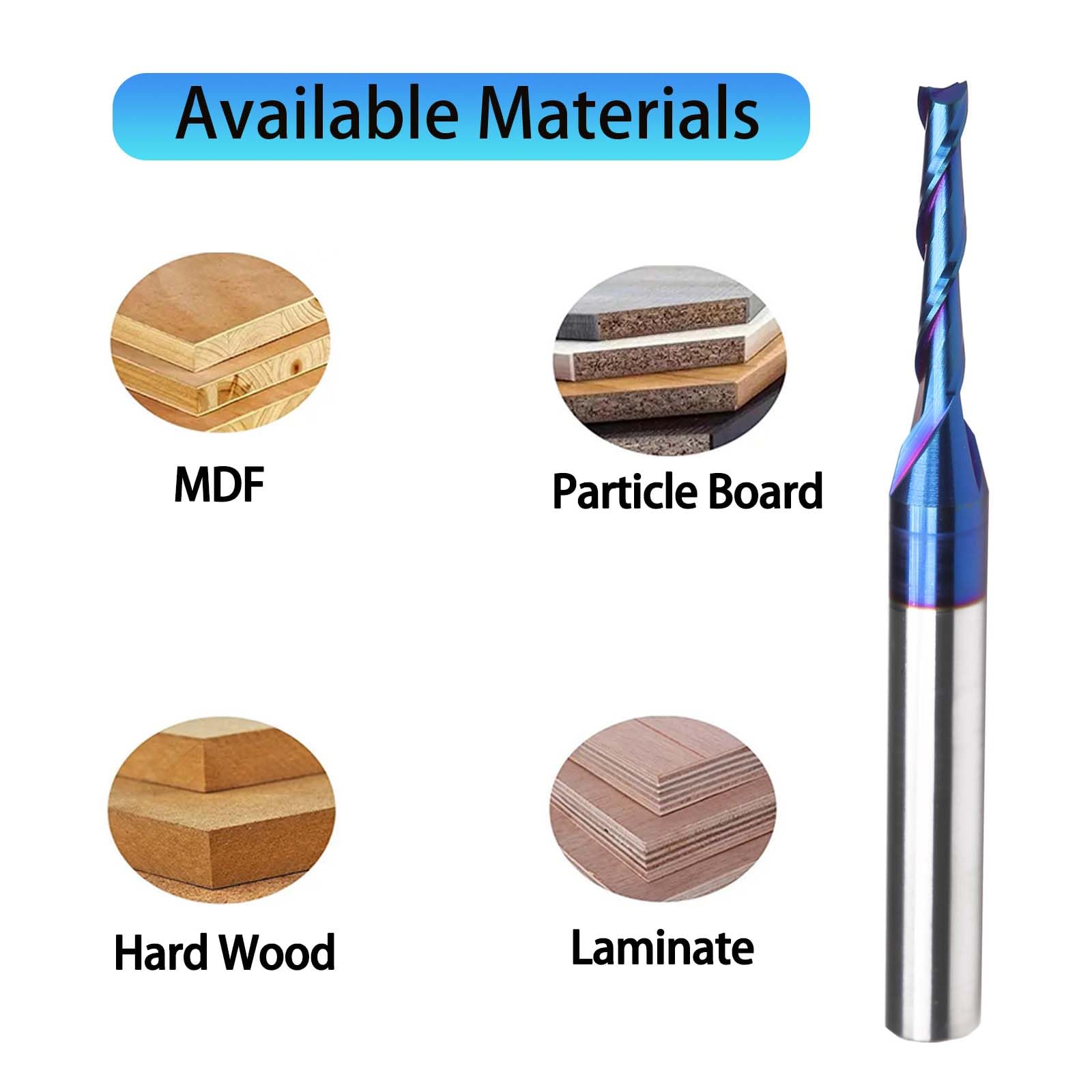 Jiiolioa S2112G CNC Router Bits 1/4 Inch Shank 1/8 inch Cutting Diamete Spiral Up Cut End Mill with Nano Blue Coating for Carving Standard milling, Finish and Boring …
