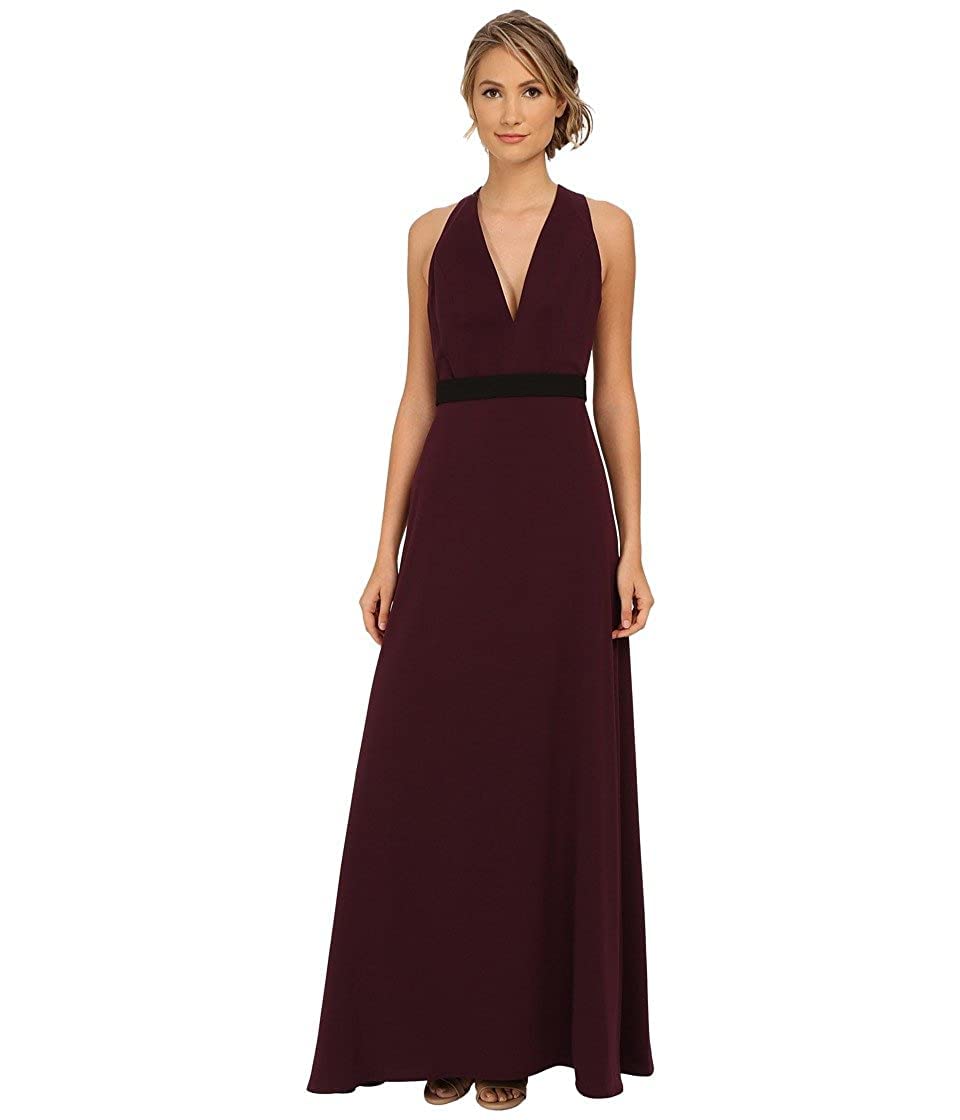 Jill Jill Stuart Women’s Sleeveless Deep V Belted Crepe Gown Black 10