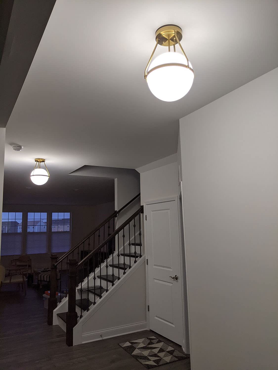 HOLKIRT Mid Century Modern Globe Semi Flush Mount Ceiling Light Fixture,White Opal with Brass Finish,Living/Dinning Room