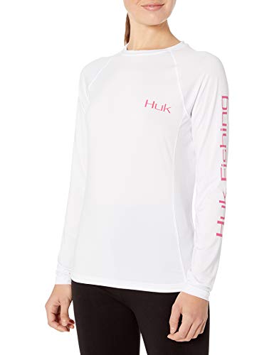 Huk Women's Pursuit Long Sleeve Performance Shirt + Sun Protection, Schooled-White, X-Small