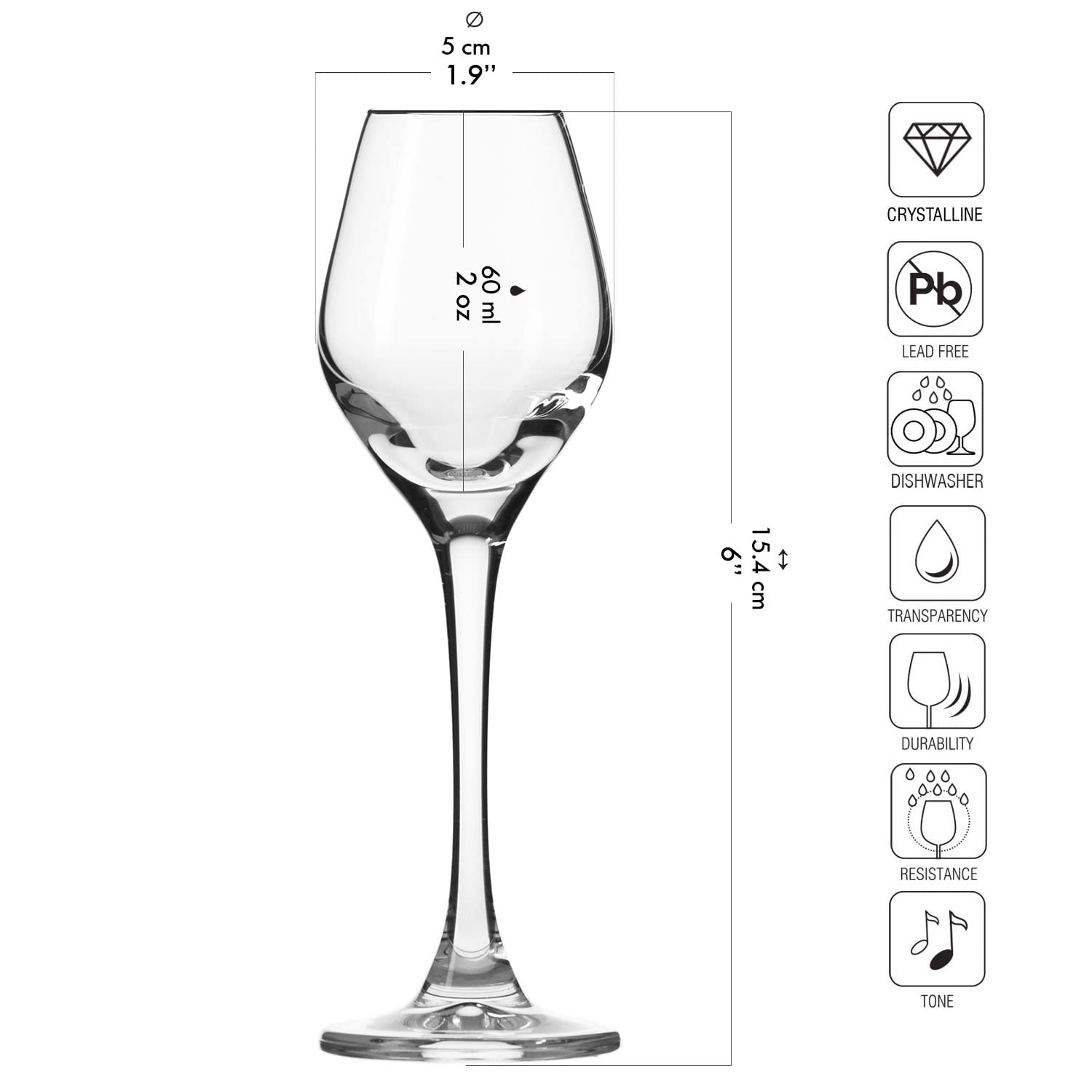 Krosno Liquor Glasses | Set of 6 | 2.03 oz | Splendour Collection | Ideal for Home, Restaurant, Events & Parties | Dishwasher Safe | Gift Idea | Made in Europe