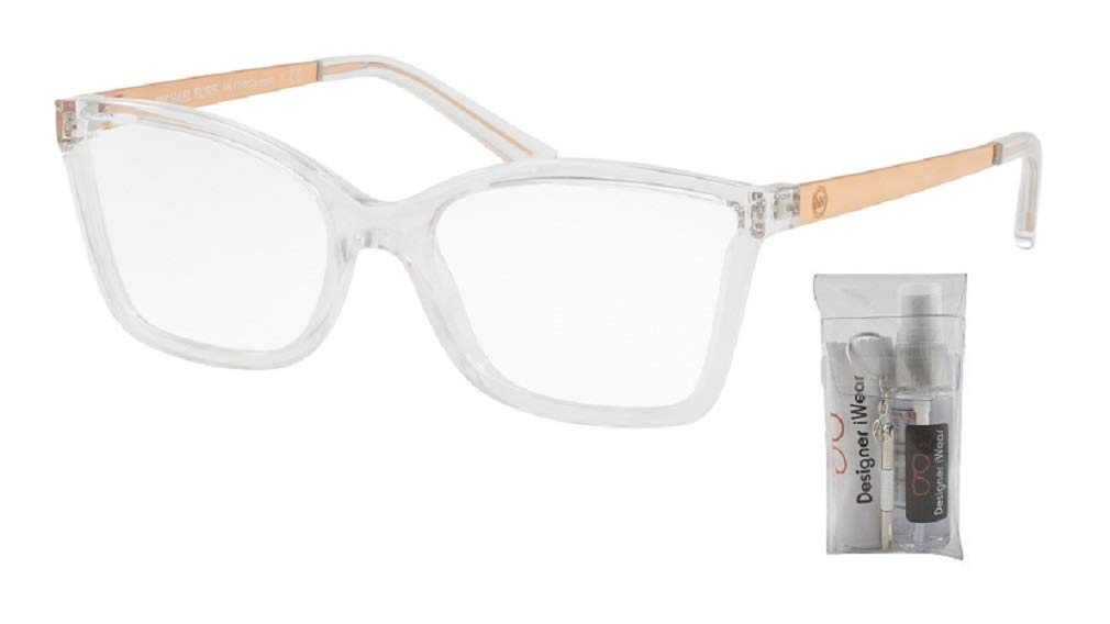 Michael Kors MK4058 CARACAS 3050 54M Crystal Clear Injected Rectangular Eyeglasses For Women+ BUNDLE With Designer iWear Eyewear Kit