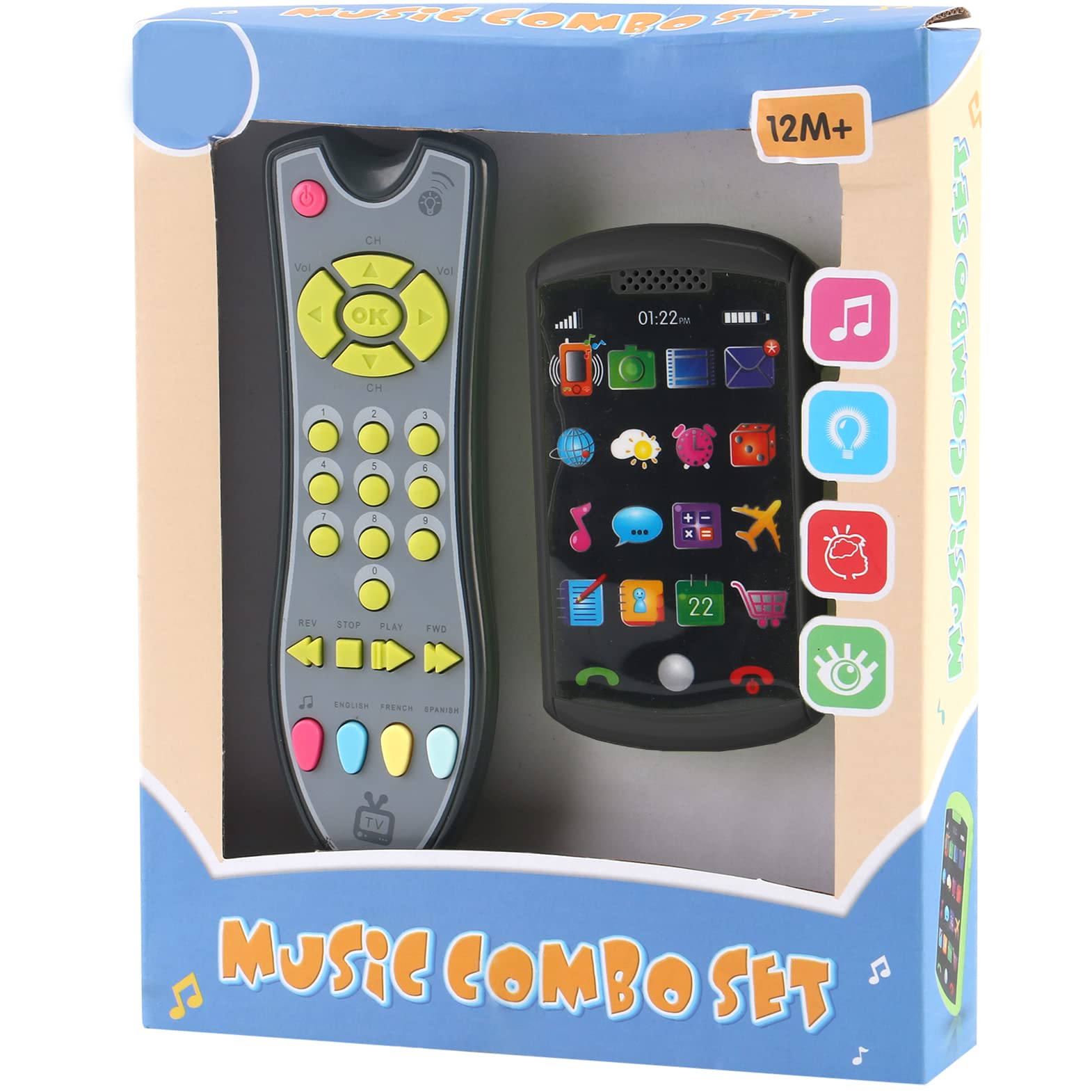 Liberty Imports 2 Pack My First TV Remote Control and Mobile Smartphone Kids Musical Toy Bundle Set - Realistic Music Learning Remote Phone Pretend Playset with Lights and Sounds