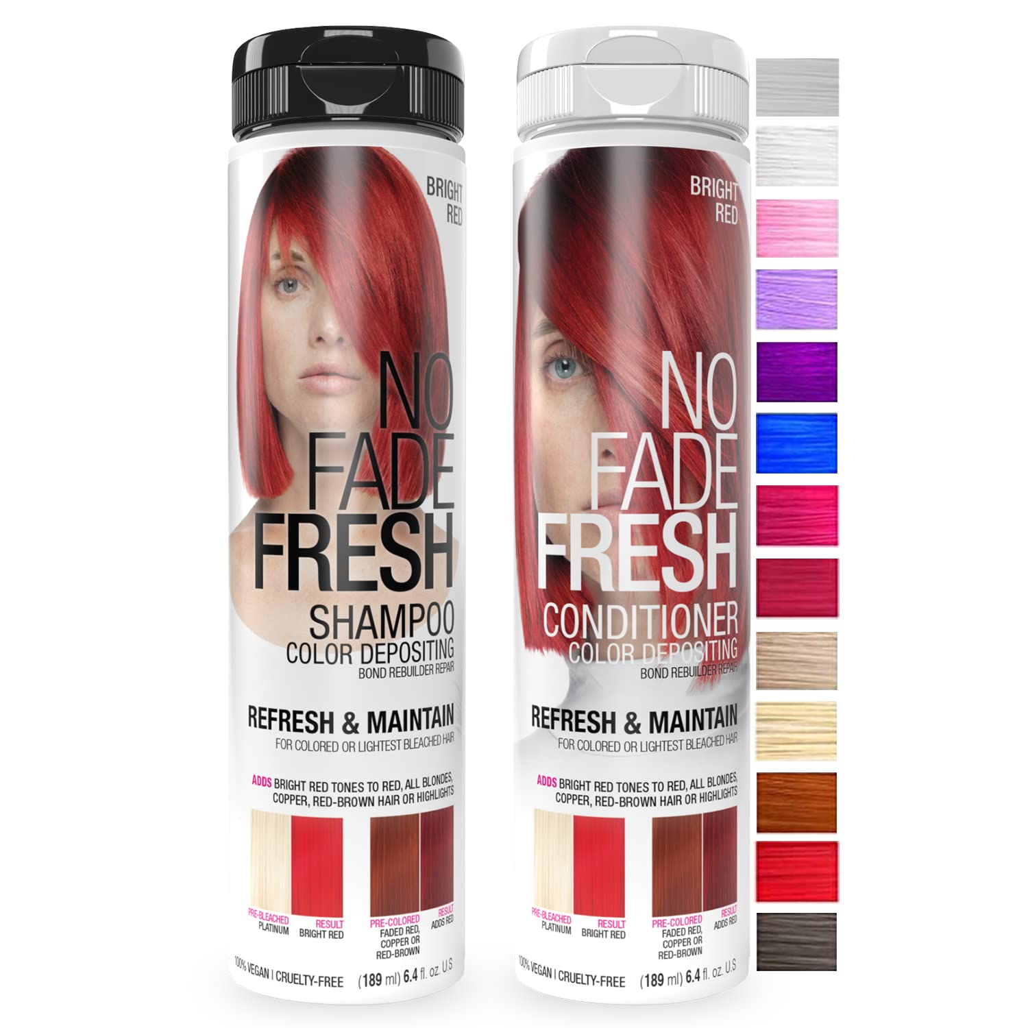 No Fade Fresh Bright Red Hair Color Depositing Depositing Shampoo + Conditioner Duo - Enhance Color, Prevent Fading & Refresh Red Color, Temporary Hair Color Dye