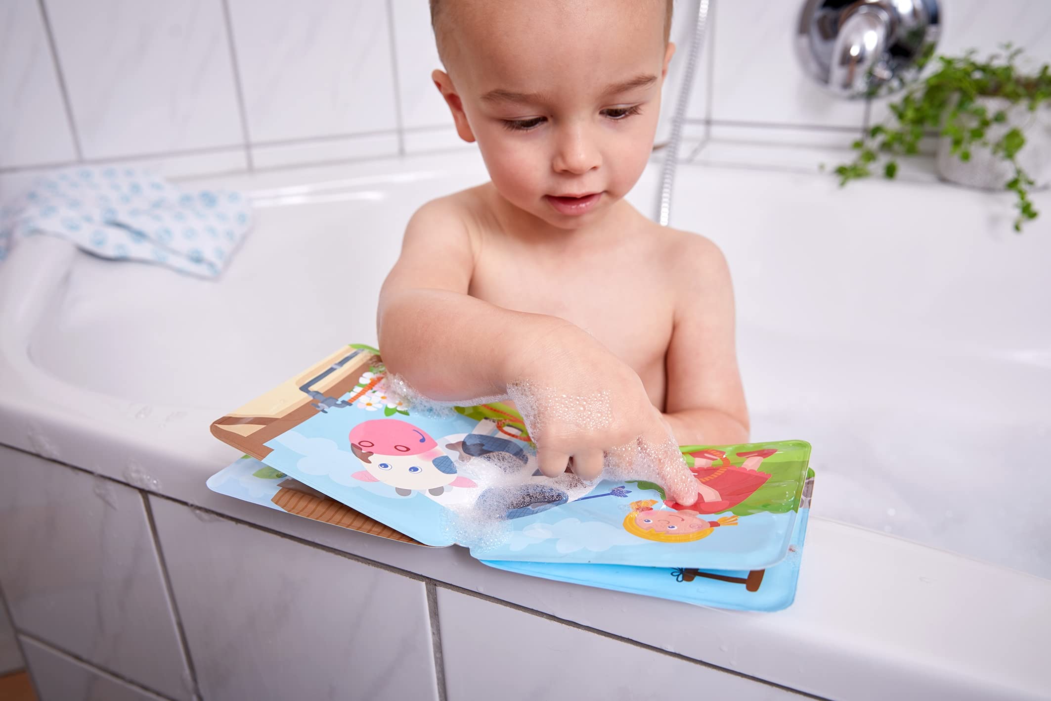 HABA Animal Wash Day - Magic Bath Book - Wipe with Warm Water and the "Muddy" Pages Come Clean