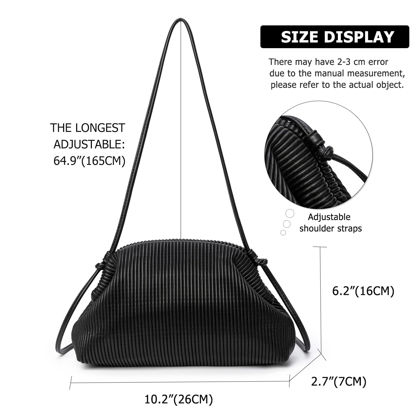 KingTo Clutch Purses for Women, Soft Cloud Bag Fashion Dumpling with Ruched Pouch Handbag for Crossbody Shoulder (Red)