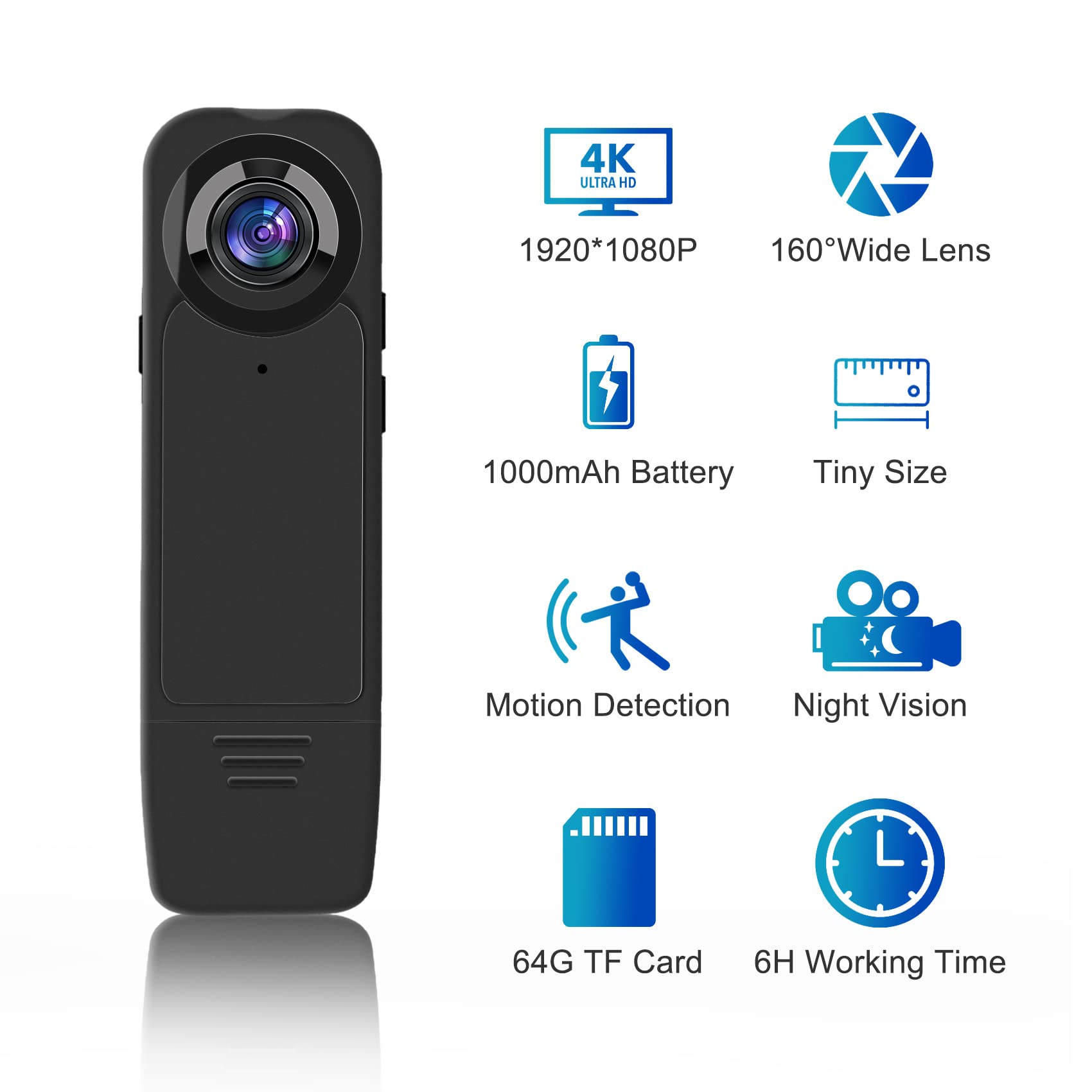 HOT2GO Mini Body Camera, Nanny Cam Hidden Camera with HD 1080P, 6 Hours Battery Life, Night Vision Spy Camera with 64G TF Card, Suitable for Cycling Home Office Security