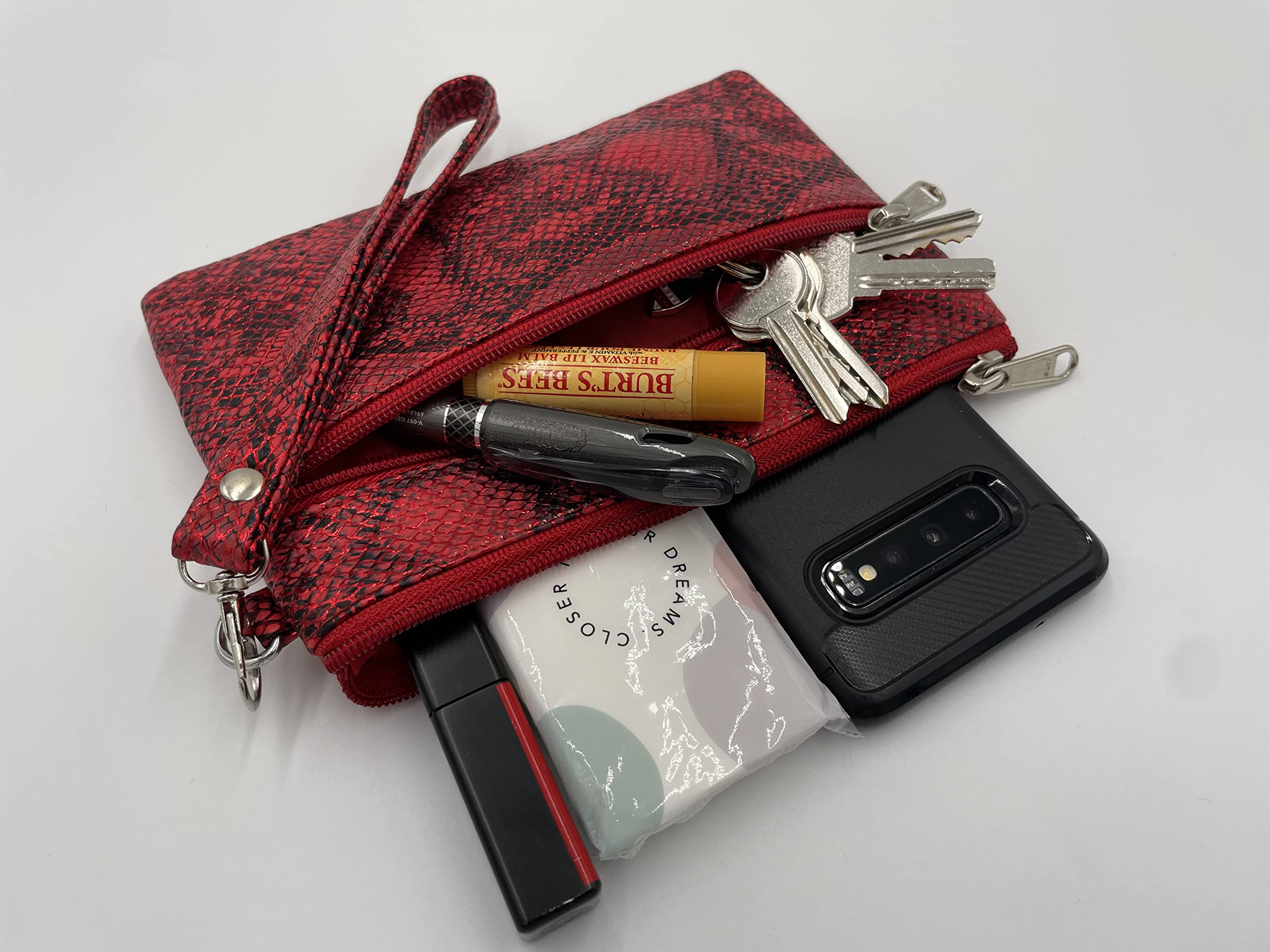 Liberty Leather Wristlet Purses for Women Red Clutch Cell Phone Wallet Vegan Leather Purse