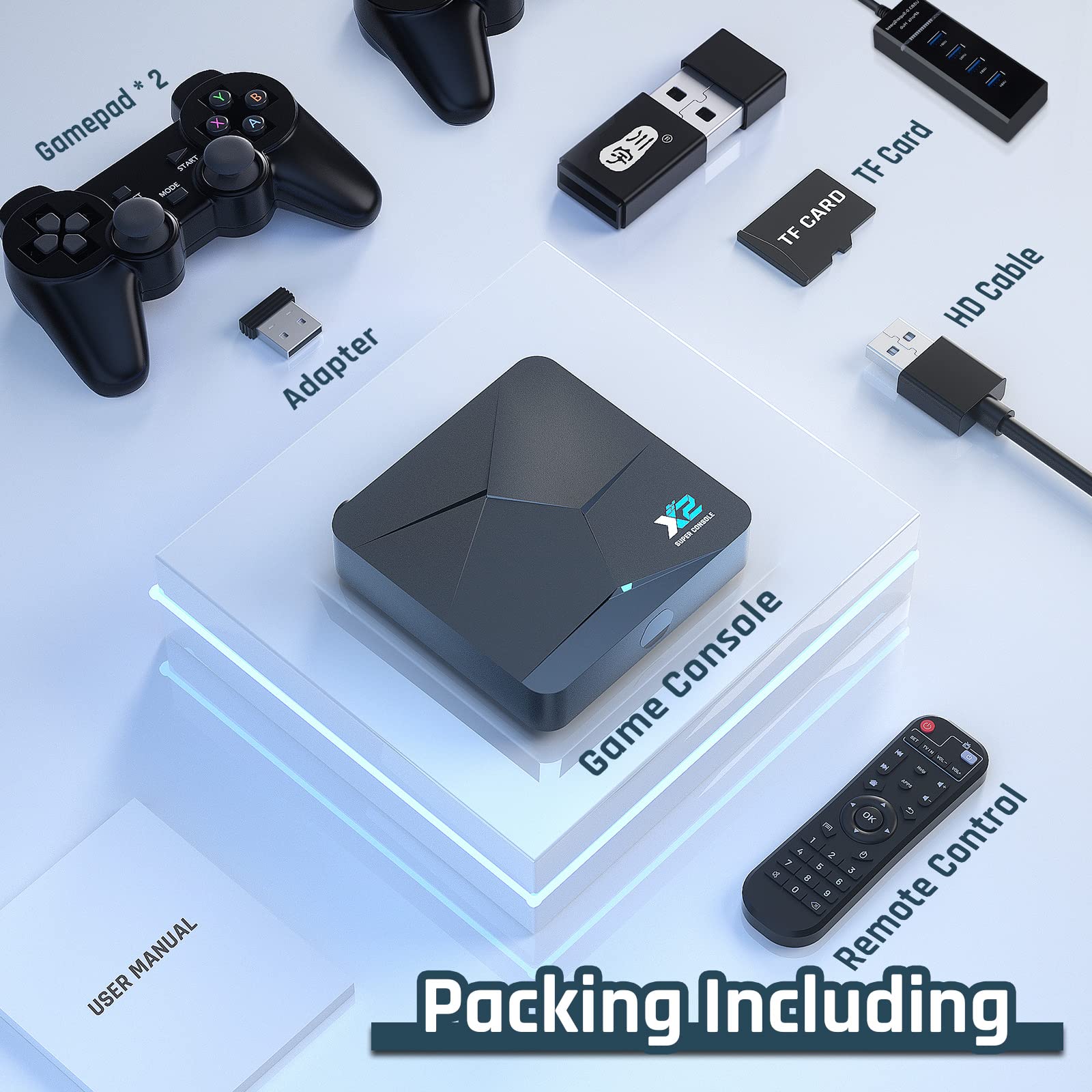 Kinhank Super Console X2 Video Game Console,pre-loaded 100,000 Retro Games,Plug & Play,compatible with 70+ Emulators,Gaming & Android Dual-system,Support 4K Output(256GB, 2 Wireless Controllers)
