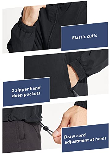 Libin Men's Lightweight Anorak Jackets Water-Resistant Windbreaker Breathable Travel Hiking Pullover, Black M