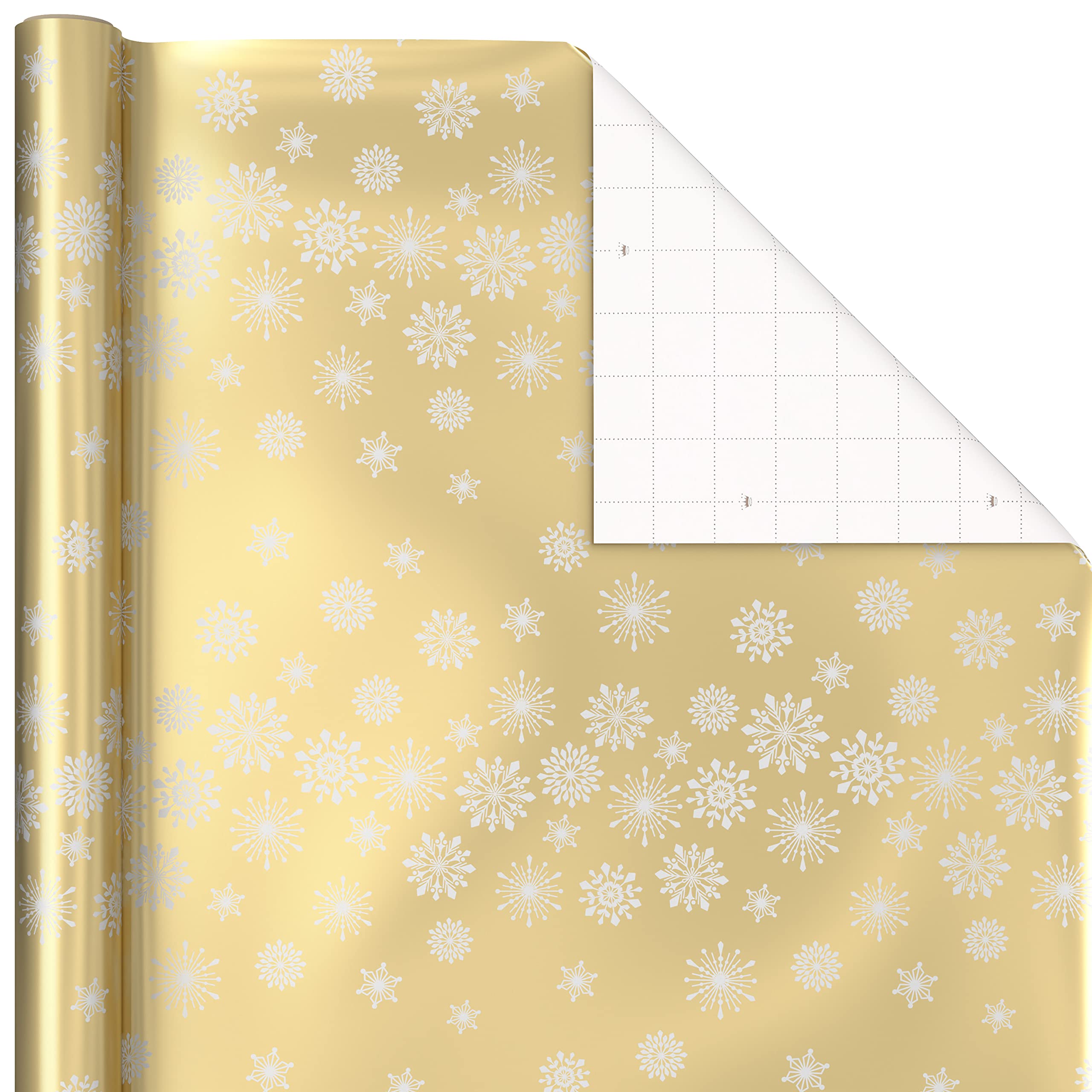 Hallmark Foil Wrapping Paper with Cut Lines on Reverse (3 Rolls: 60 Sq. Ft. Ttl) Rose Gold, Silver Trees, Gold Snowflakes for Winter Weddings, Graduations, Valentine's Day