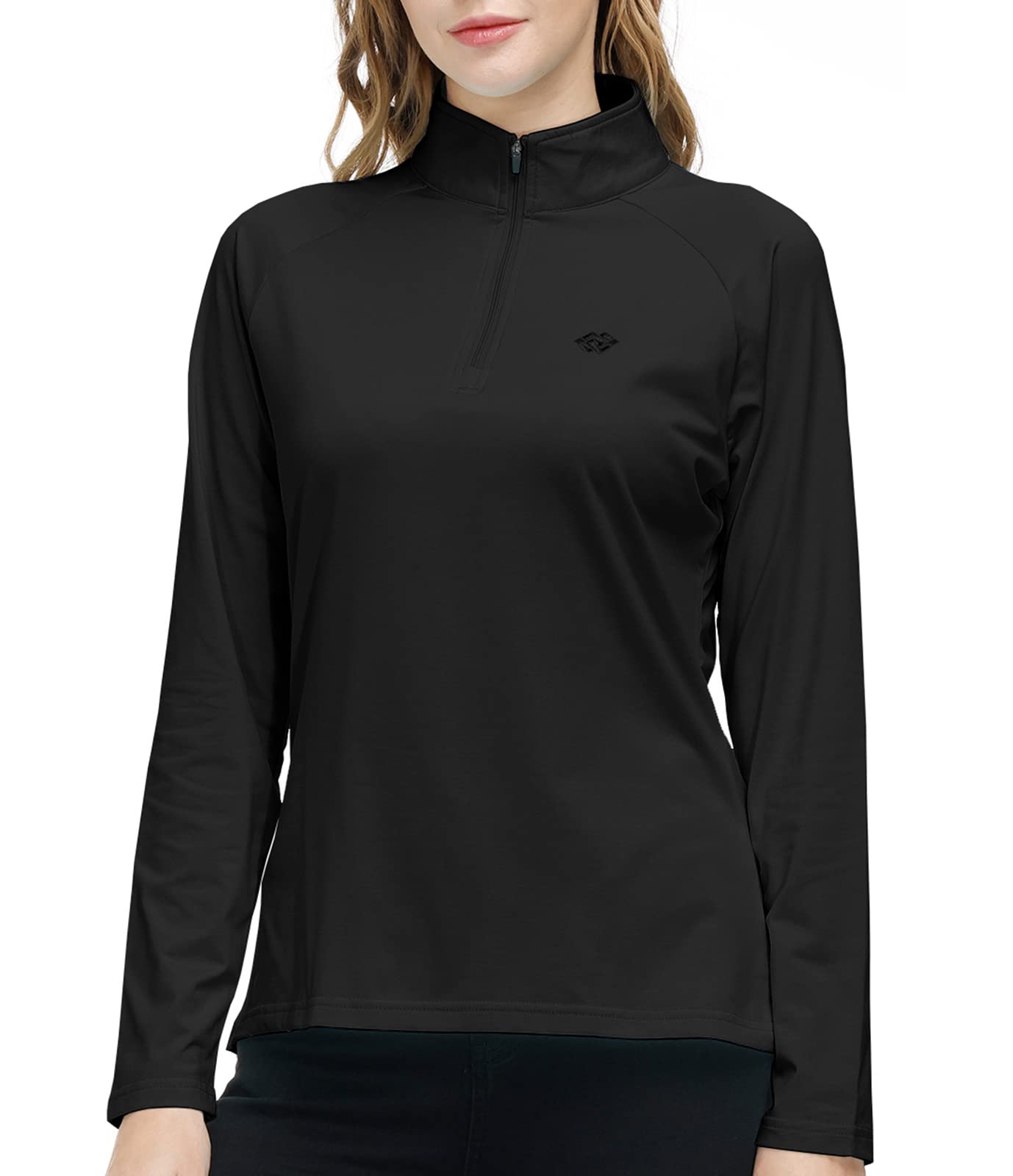 JINSHI Women Golf Pullover Womens Running Polo Shirts, Long Sleeve Zip-Up Shirts Jogger Tops, Breathable Relaxed Fit Collared Tops,Black M