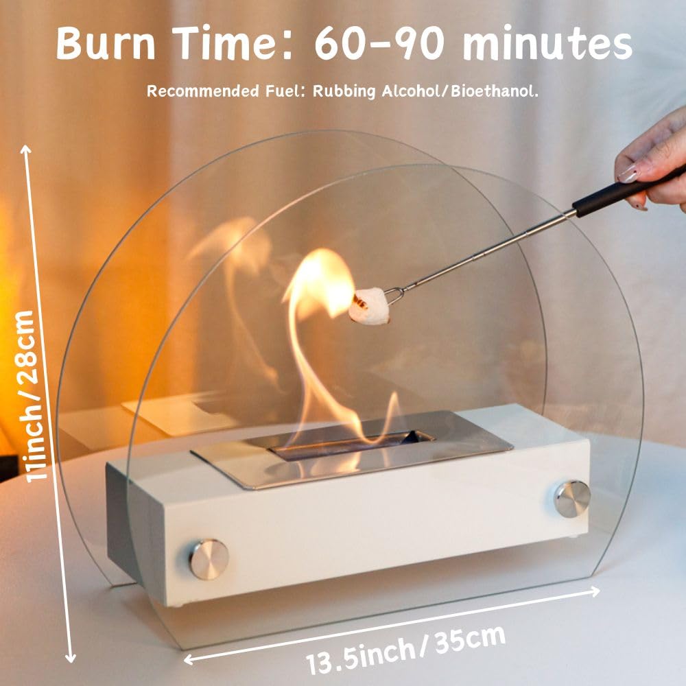 NEWIMAGE Tabletop Fire Pit, Fire Bowl 13.5" L Portable Tabletop Fireplace Clean Burning Bio Ethanol Ventless Fireplace for Indoor Outdoor Patio Parties Events(White)