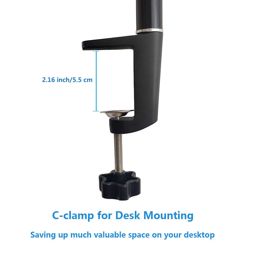 Inkeltech Desk Mounting Stand - 12.0-19.5 inch Adjustable Tabletop Aluminum Light Stand with 1/4" Screw Tip for Ring Light, Video Light, DSLR, Action Camera