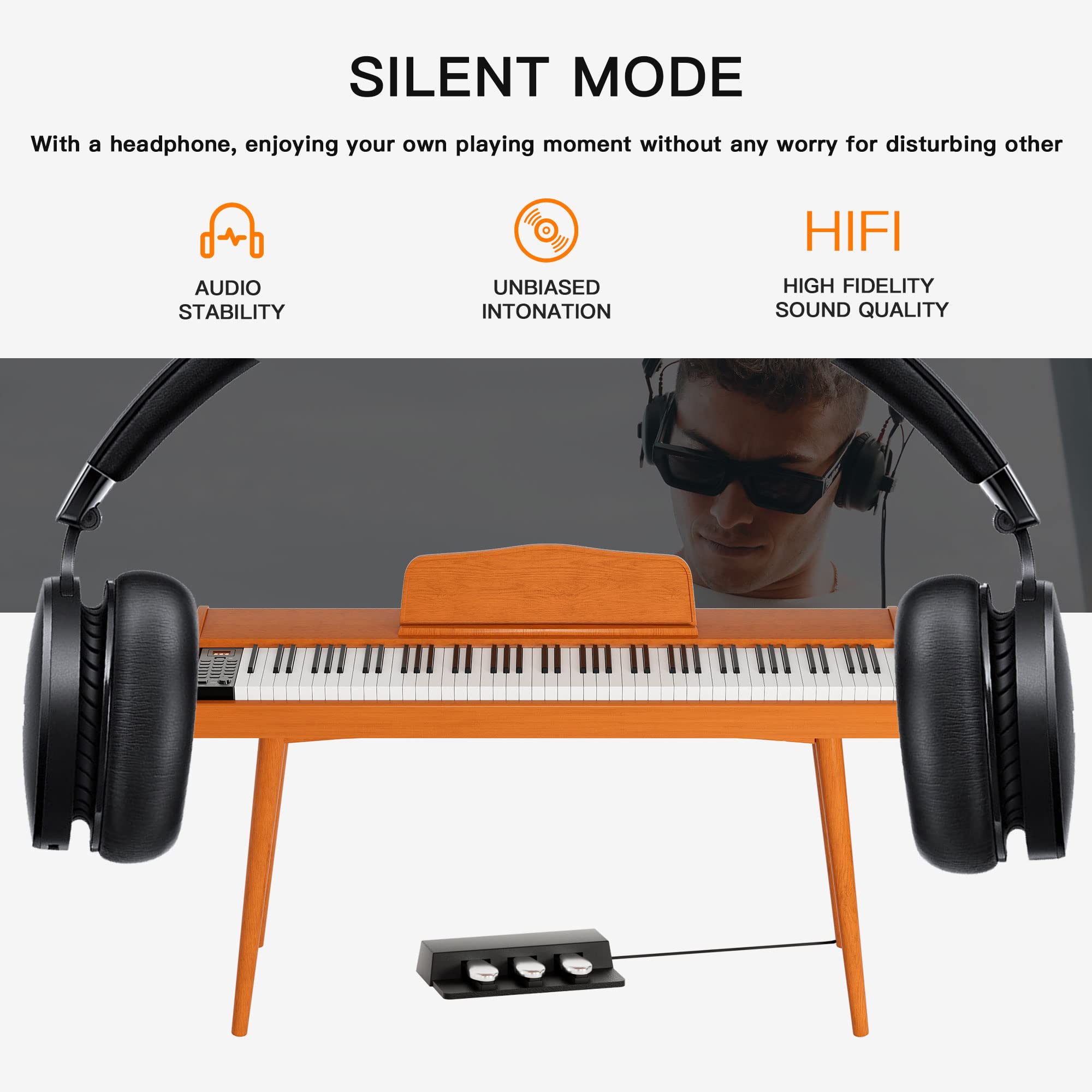 HEXANT 88- Key Digital Keyboard Piano, Hammer Full-Weighted Wooden Electric Full Size Keyboard Piano, with 3-Pedal, MIDI Connection, Multi-Functional Keyboard and Stand