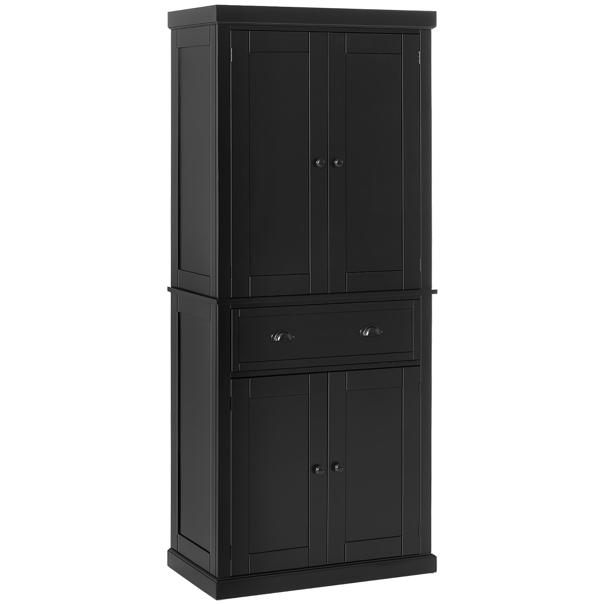 HOMCOM 72.5" Kitchen Pantry Cabinet, Traditional Freestanding Storage Cabinet with 4 Doors, Drawer and 3 Adjustable Shelves for Dining Room, Brown