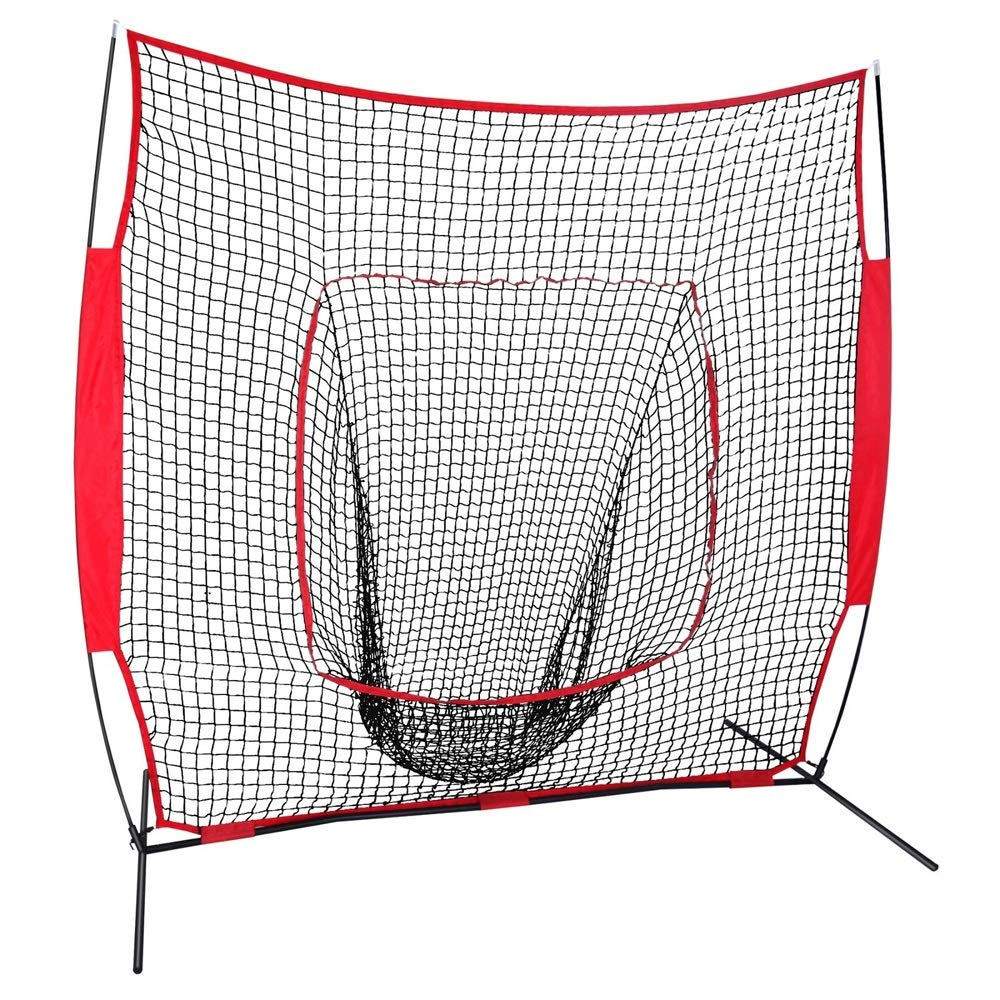 Hype Baseball Training Aids Net Softball Practice W/Bow Frame Bag 7'×7' / 5'×5' (Reddish Black, 5'x5')