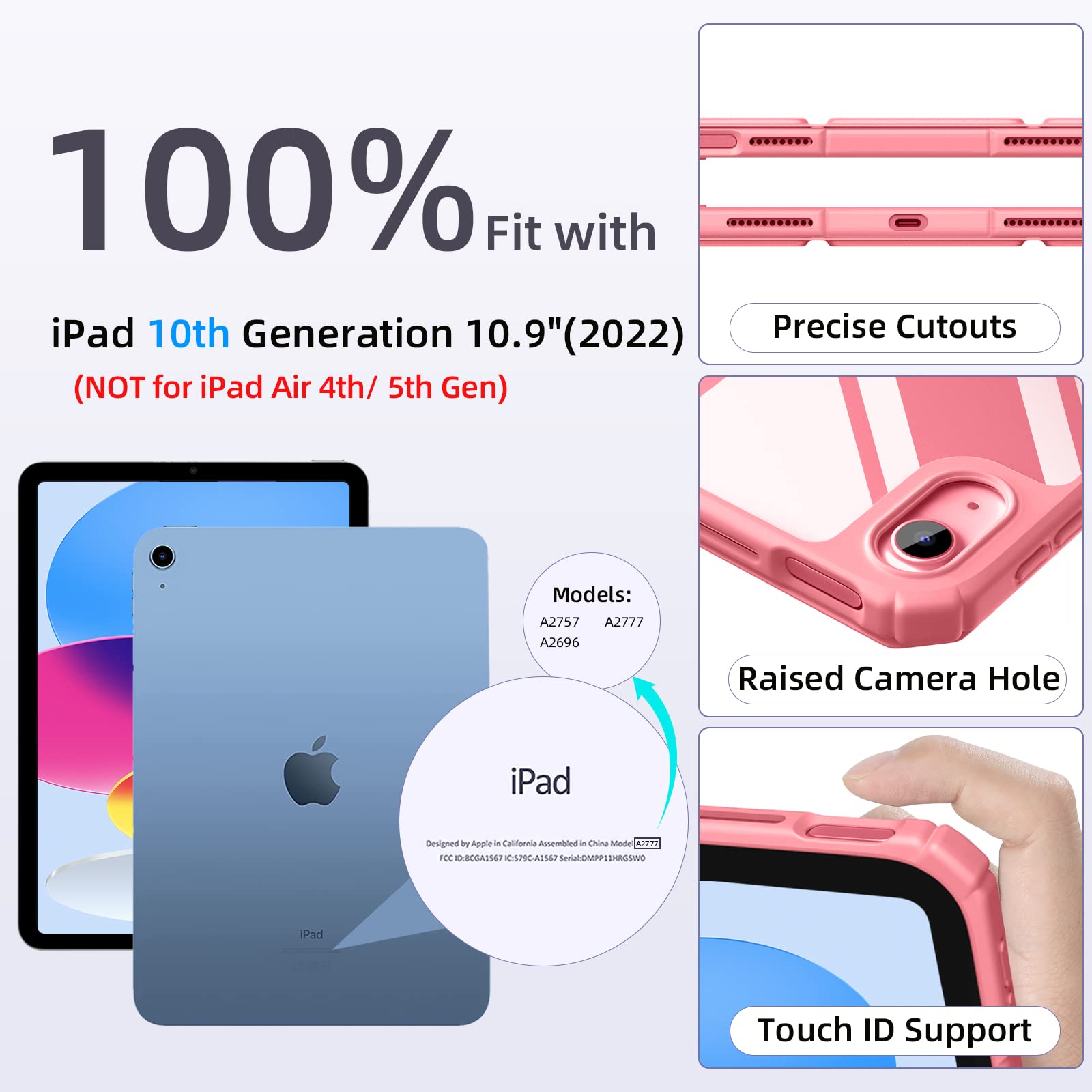 Mastten Compatible with iPad 10th Generation Case with Pencil Holder, iPad 10.9 Case with Clear Transparent Back Shell, Auto Wake/Sleep, Shockproof Slim Cover for iPad 10 Gen 10.9 Inch 2022, Leaf Red