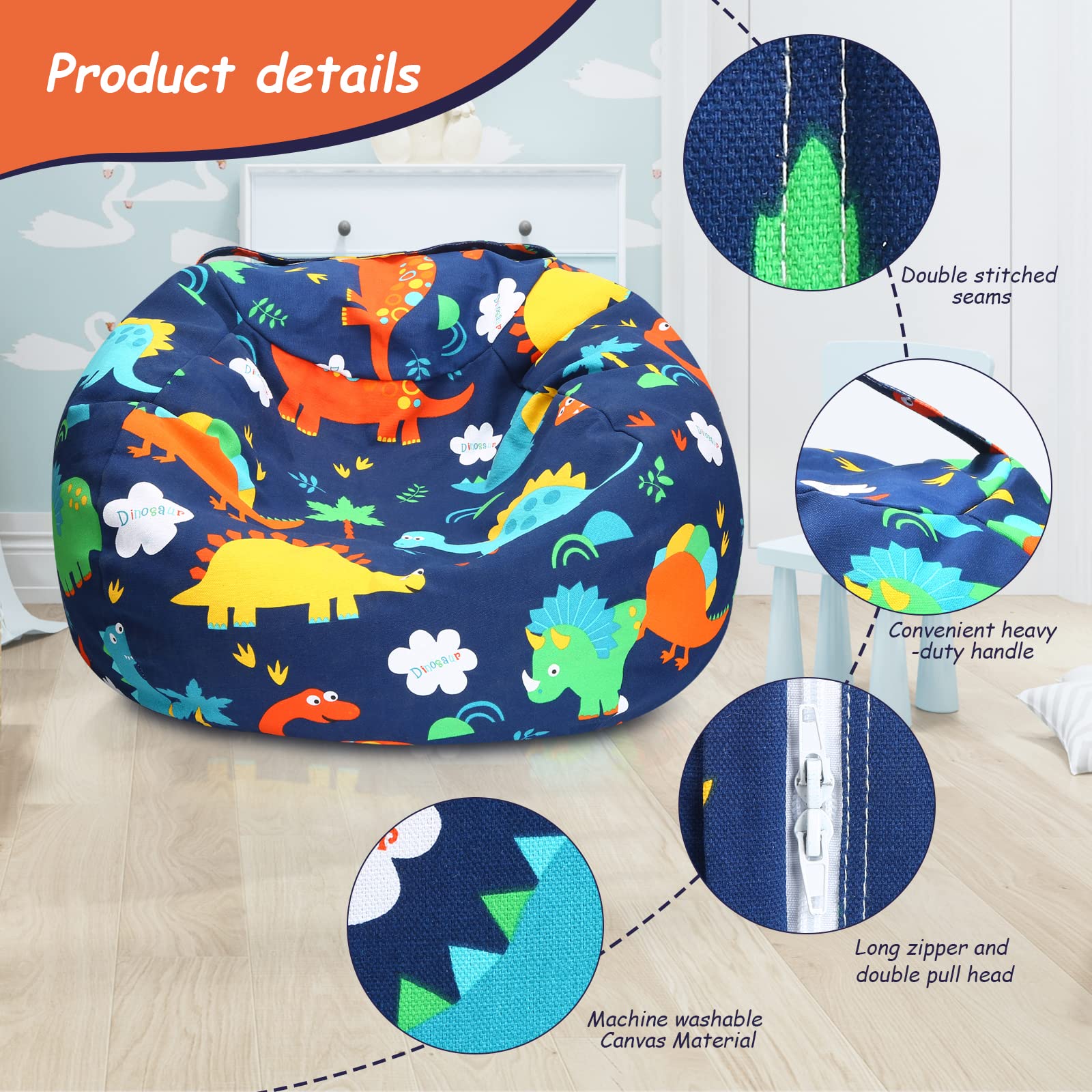 Hadieru Stuffed Animal Storage Bean Bag Chairs for Kids, Stuffable Canvas Bean Bag Cover Only Without Filler Kids Toy Storage Organizer(Star)