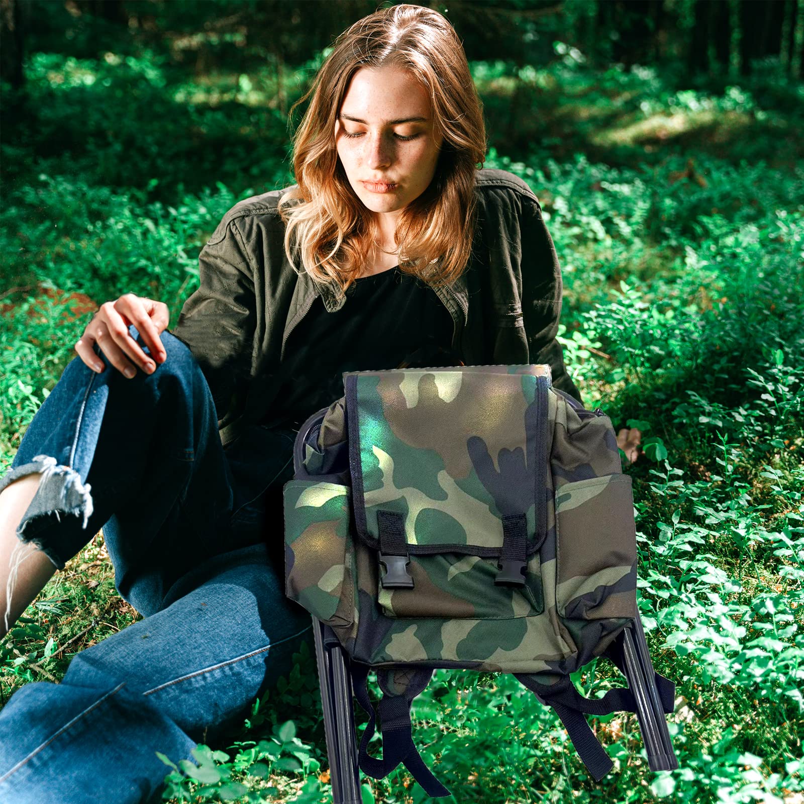 Heygafixo Folding Backpack Camping Chair, Outdoor Portable 2 in 1 Stool for Fishing, Hunting and Hiking