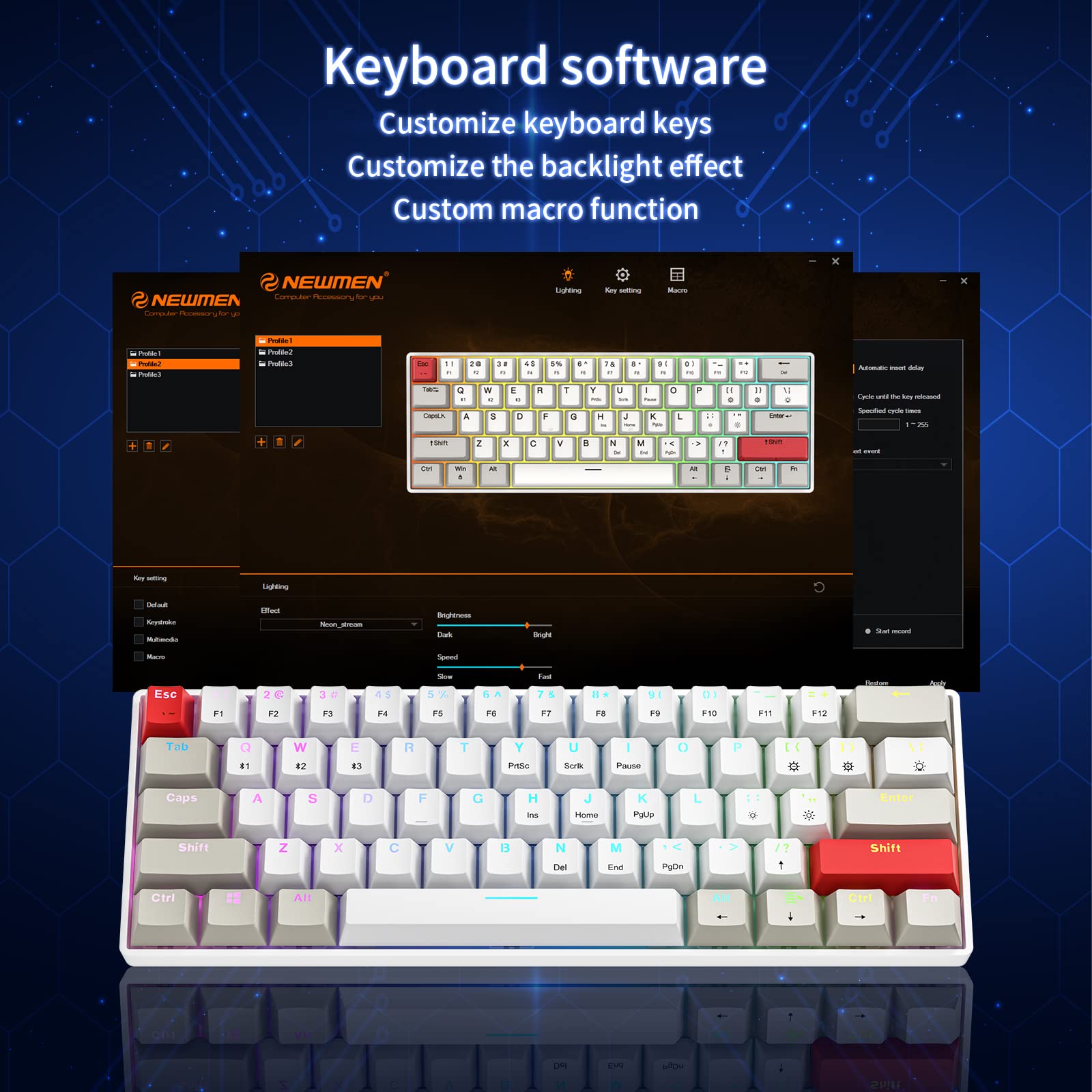 Newmen GM610 60% Mechanical Keyboard,Type-C/Bluetooth Keyboard with RGB Backlit, Hot-Swappable 61 Keys Compact Mechanical Keyboard for Mac/PC Gamer, Travel, Easy to Carry on Business Trip(Blue)
