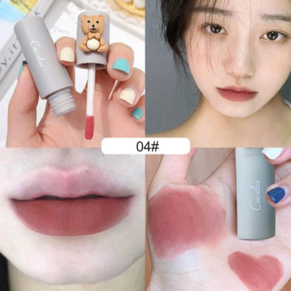 pulunto Mist Matte Velvet Lipstick, Waterproof Long Lasting Lip Gloss, Non Stick Cup Easy Coloring Liquid Lipstick, Cute Bear Beauty Makeup