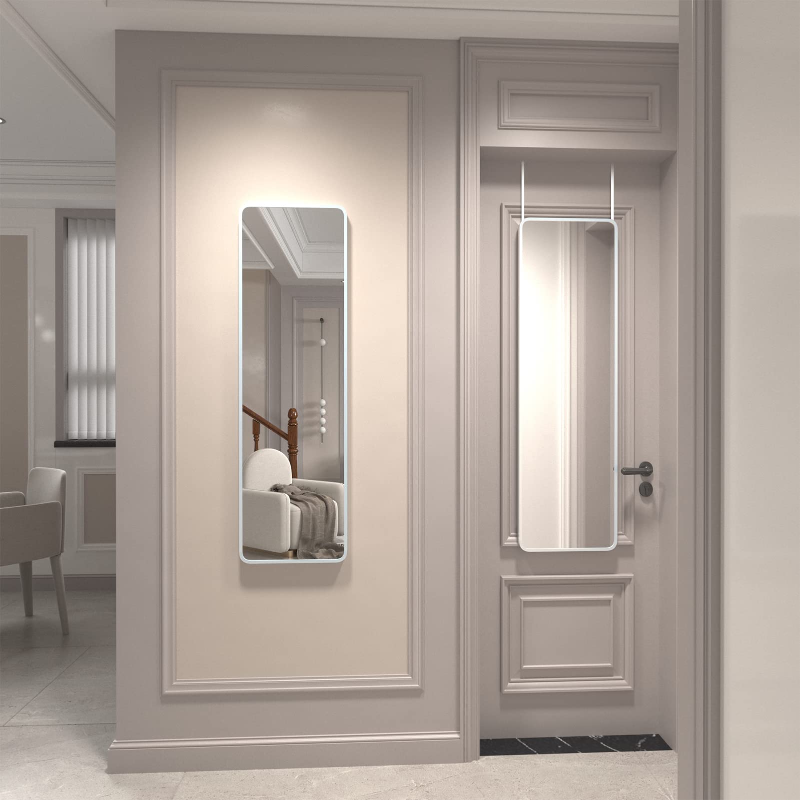 Giftgarden 14”x47” White Full Length Mirror Aluminum Frame, 47” Long Full-Mirror Tall Dressing Mirror, Wall Mounted or Hanging Over Door for Bedroom Bathroom Closet