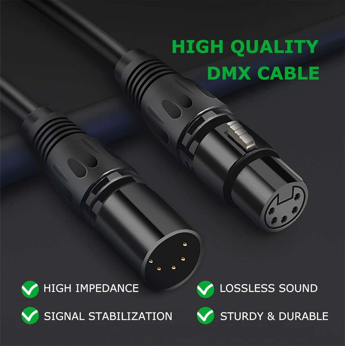 HOSONGIN 5 PIN XLR DMX Cable Adapter 20 Feet, DMX512 5PIN XLR Male to Female 5-PIN DMX Cable