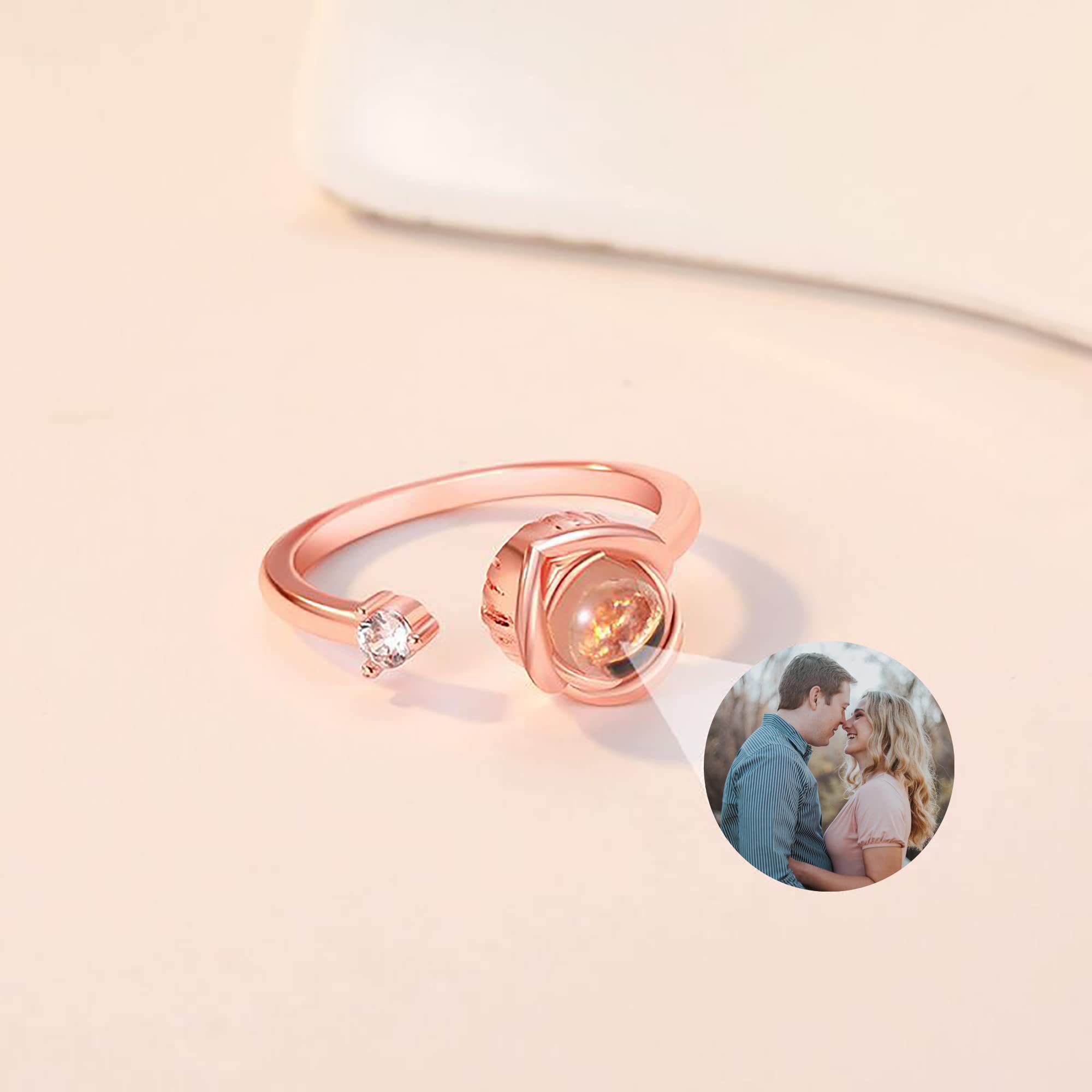 kindsnice Custom Photo Ring Personalized Projection Ring I Love You Ring 100 Languages Promise Ring 925 Sterling Silver Rose Shaped Engagement Ring Romantic Gift for Women