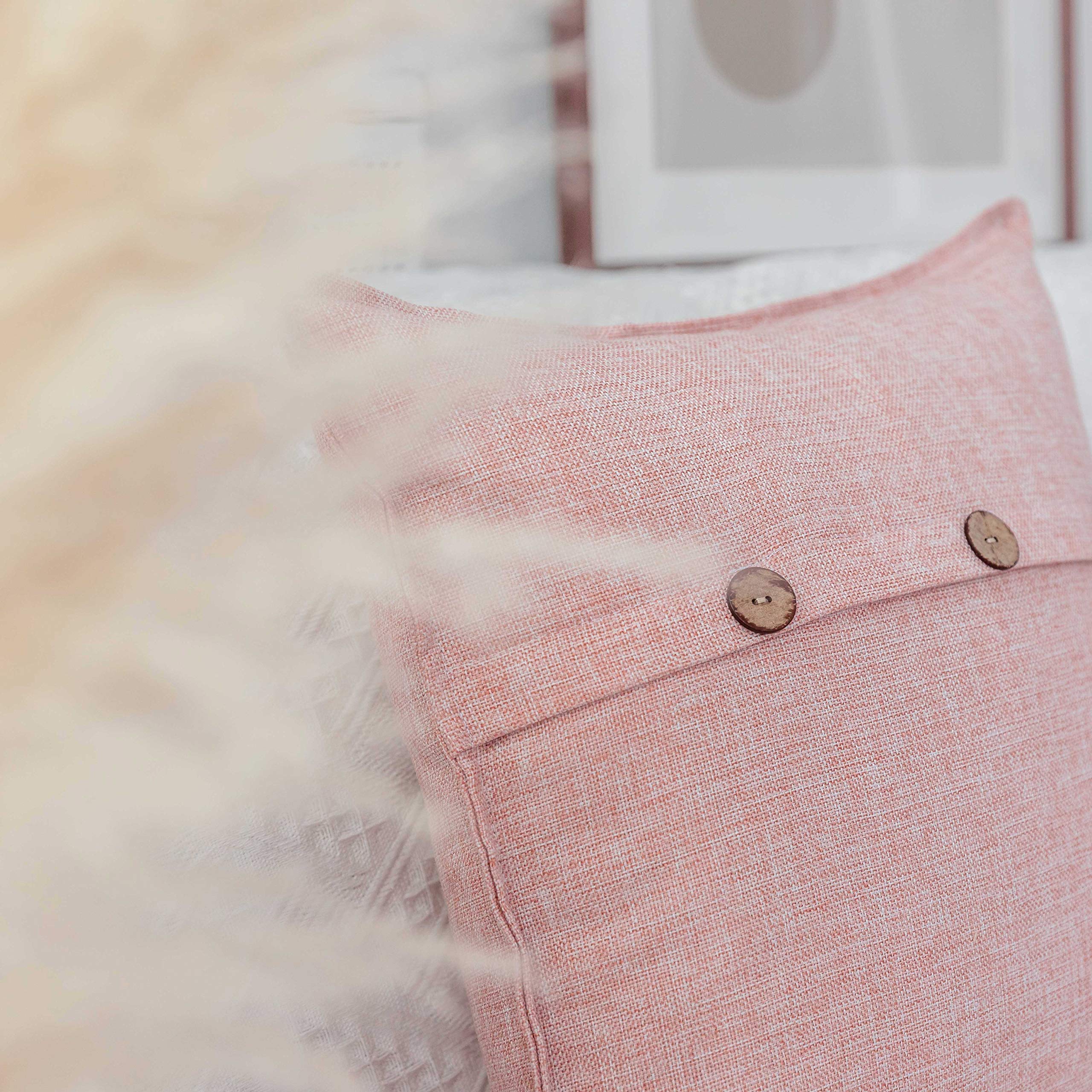 Home Brilliant Decorative Throw Pillow Covers 18 x 18 Farmhouse Rustic Button Lined Linen Throw Pillows for Couch, Set of 2, 18x18 inch(45x45cm), Light Grey