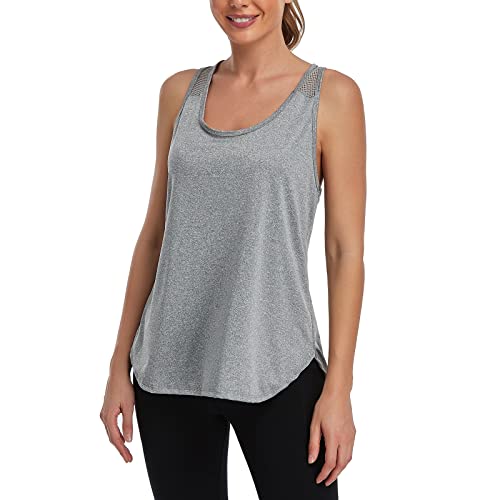 Heyitsmee Workout Tops Sleeveless Mesh Racerback Shirts for Women Athletic Activewear Yoga Gym Tank (Large, Black/Grey)
