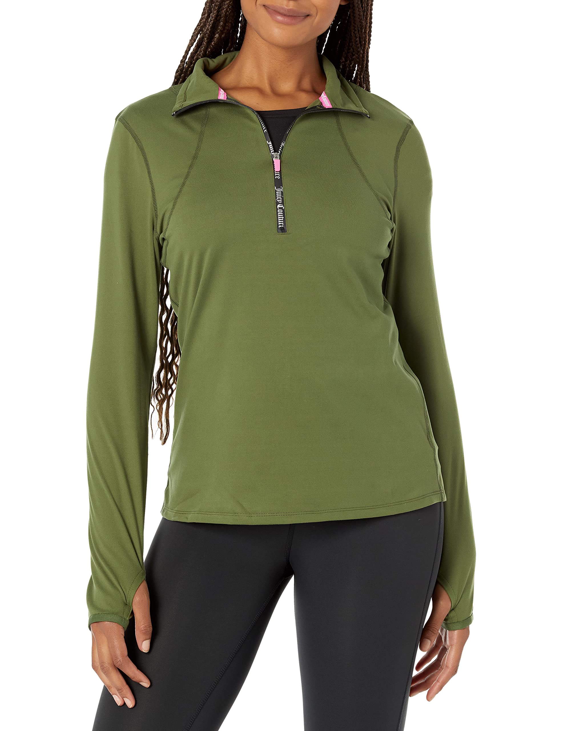 Juicy Couture Women's Logo Half Zip Run Top, Hyper Pink, Small