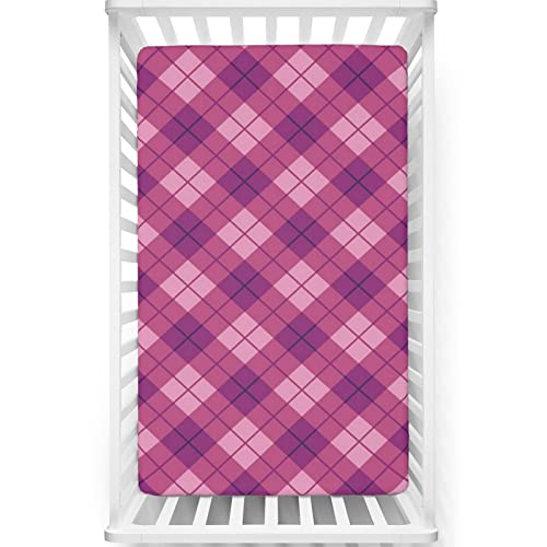 Plaid Themed Fitted Crib Sheet,Standard Crib Mattress Fitted Sheet Soft and Breathable Bed Sheets-Baby Crib Sheets for Girl or Boy,28ā x52ā,Dark Magenta Pale Fuchsia