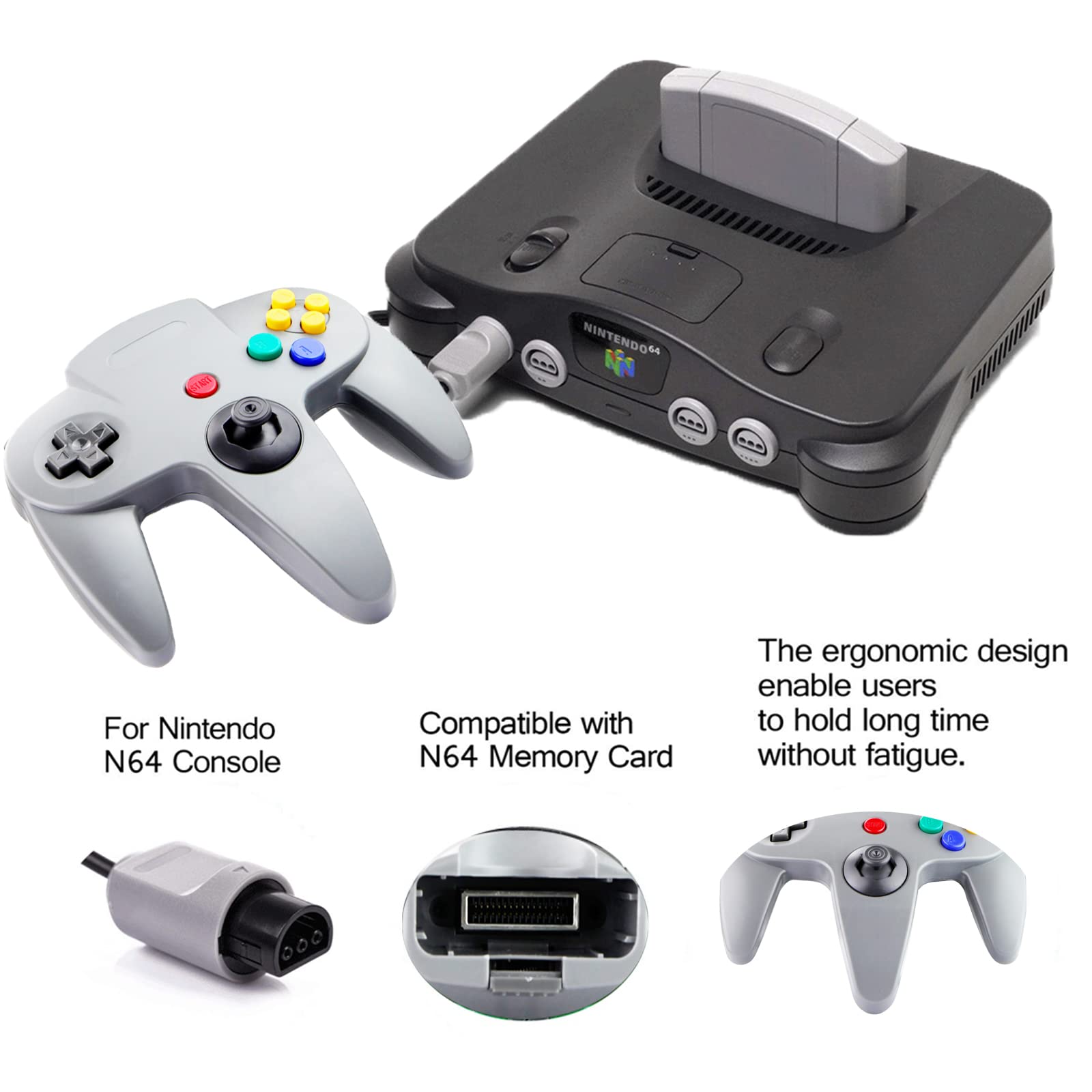 JINHOABF Classic N64 Controller,Wired N64 64-bit Gamepad Joystick for N64 Console(Black)