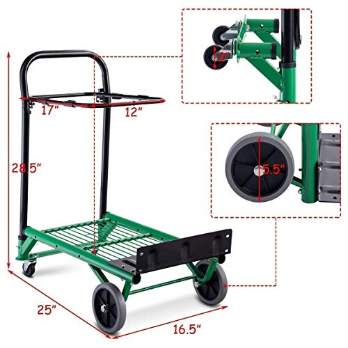 HWZQHJY Folding Luggage Cart Multi-Functional Dolly, Gardening Lawn Leaf Bag Support Platform Truck Cart, 200Lbs Load Capacity