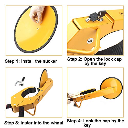YIBAO, Yellow Trailer Wheel Lock , Anti-Theft Wheel Lock ,Clamp Adjustable Tire Car Boot Lock , for Parking Car Truck RV Boat Trailer