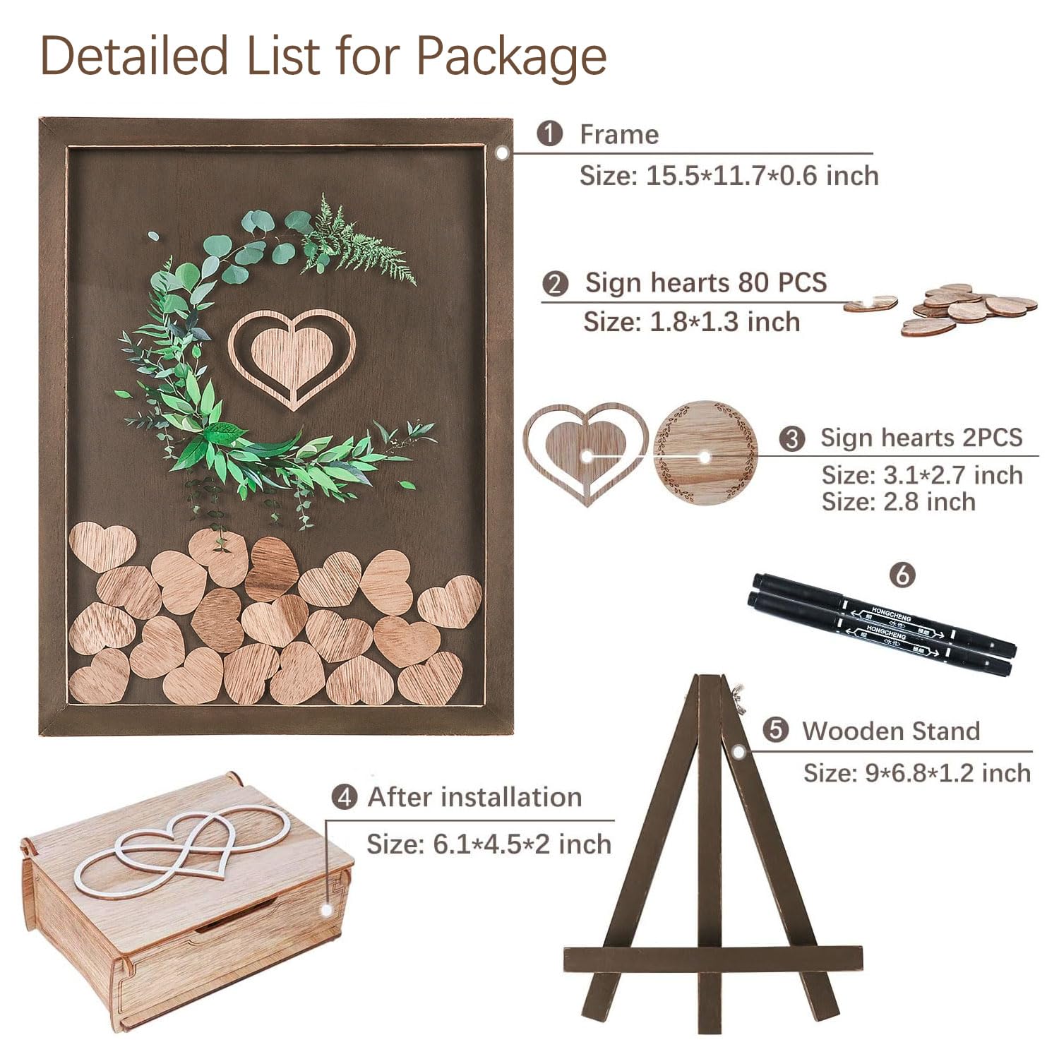 Verveia Wedding Guest Book Alternative,Heart Drop Wood Guest Book with Stand,80 Wooden Hearts,2 Pens,Rustic Wedding Decorations for Reception Sign Book for Baby Shower Birthday Graduation Party