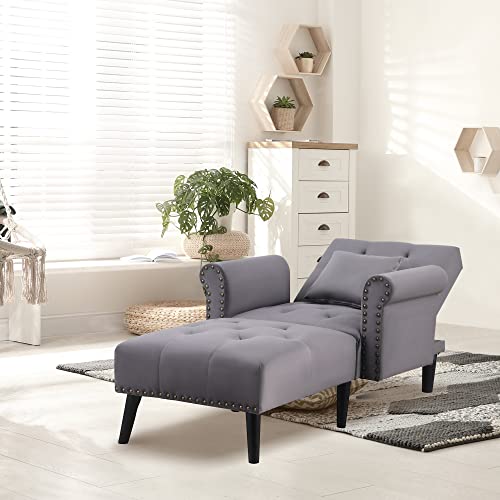 HOMCOM 2-in-1 Chaise Lounge Indoor with Rolled Armrest, Nailhead Trim and Button Tufting, Adjustable Velvet Fabric Upholstered Sofa for Bedroom and Living Room, Red