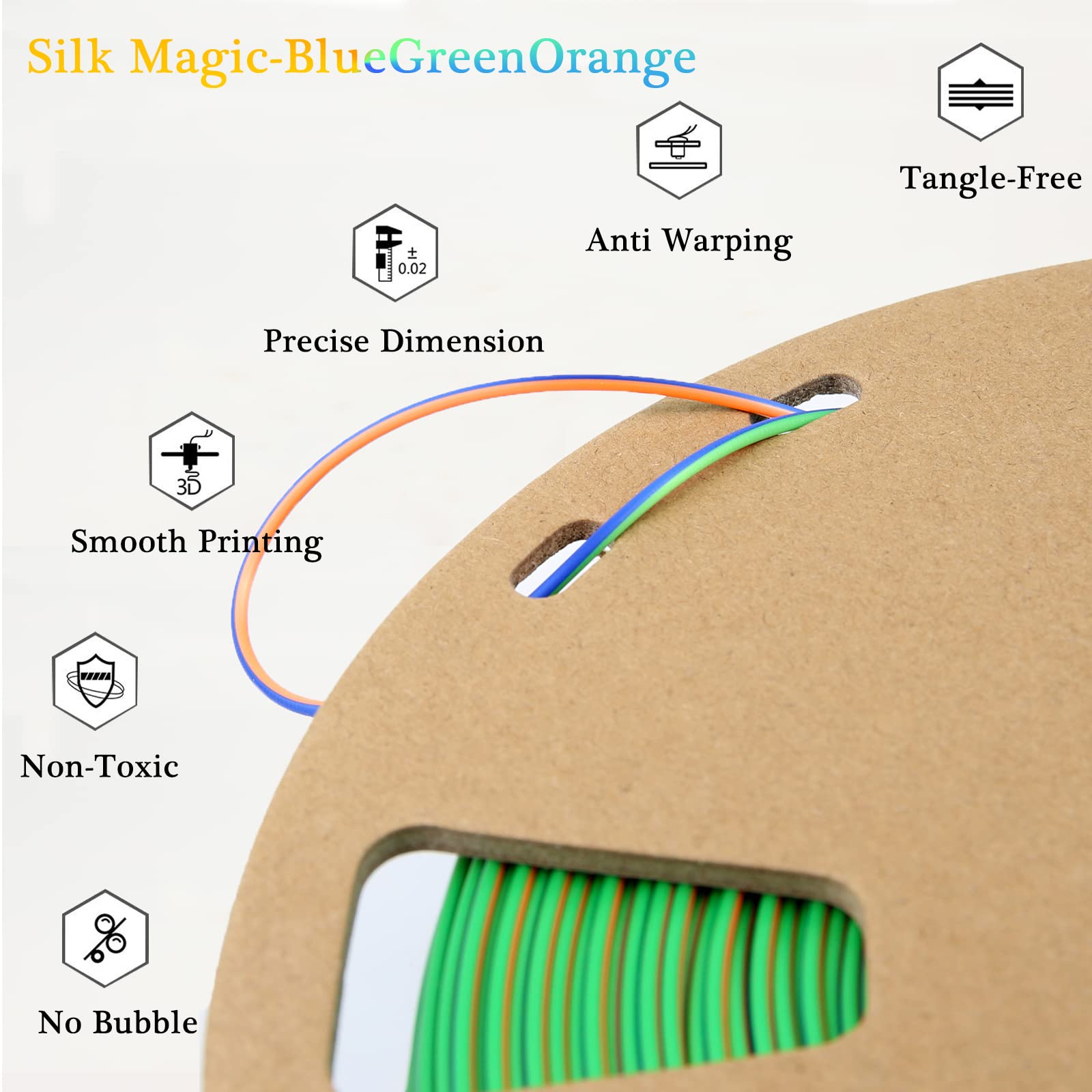 Nswern Silk Magic PLA 3D Printer Filament, Tri-Color Silk Shiny Filament Color Change Material 1.75mm +/- 0.02mm,1 kg/Cardboard Spool