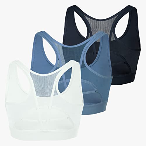 LEJASH Women Sports Bras, 3 Piece Seamless Wireless Removable Padded Support Tank Top Workout Exercise Yoga Gym Running Longline Sport Bra(M)