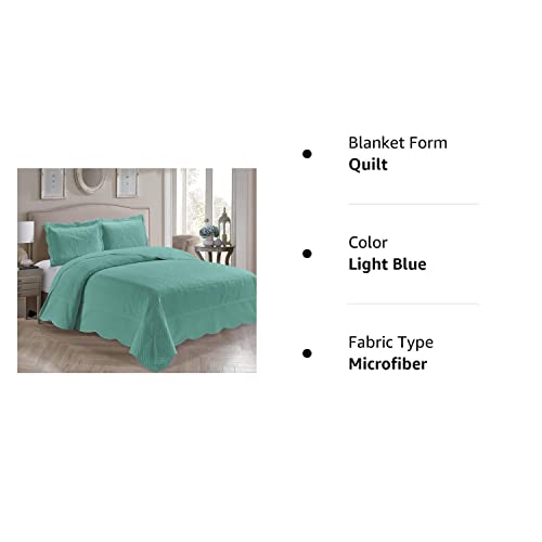Home Collection 3 Piece King/California King Over Size Embossed Solid Light Blue Color Coverlet Bedspread New # Veronica