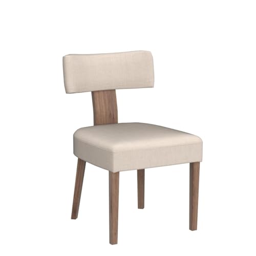 HNY Hi&Yeah Mid Century Modern Dining Chairs, Linen Fabric Upholstered and Curved Backrest Kitchen Chairs Set of 2, with Hardwood Frame, Beige