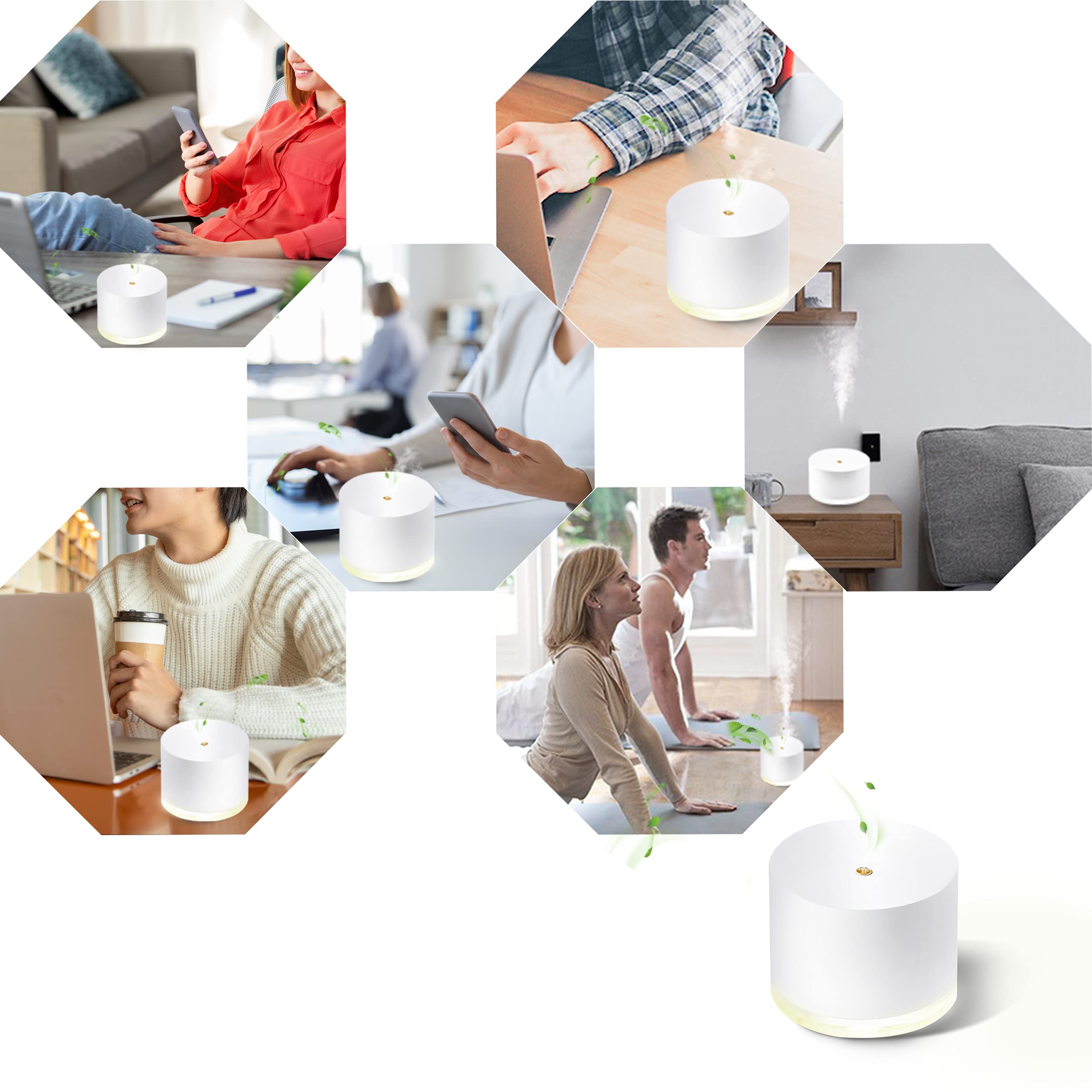 Humidifiers for Bedroom, USB Portable Desk Humidifier with LED Warm Night Light, Cool Mist Humidifiers 780ml Rechargeable with 2 Mist Modes, Auto Shut-Off for Home, Office, Car