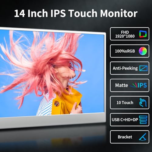 Magedok Portable Monitor,14”Touchscreen Monitor,FHD 1080p,100% sRGB Display,with USB-C,HDMI,Mini DP,Folding Kickstand Extend Second Screen for Laptop/PC/Phone/Switch/Xbox