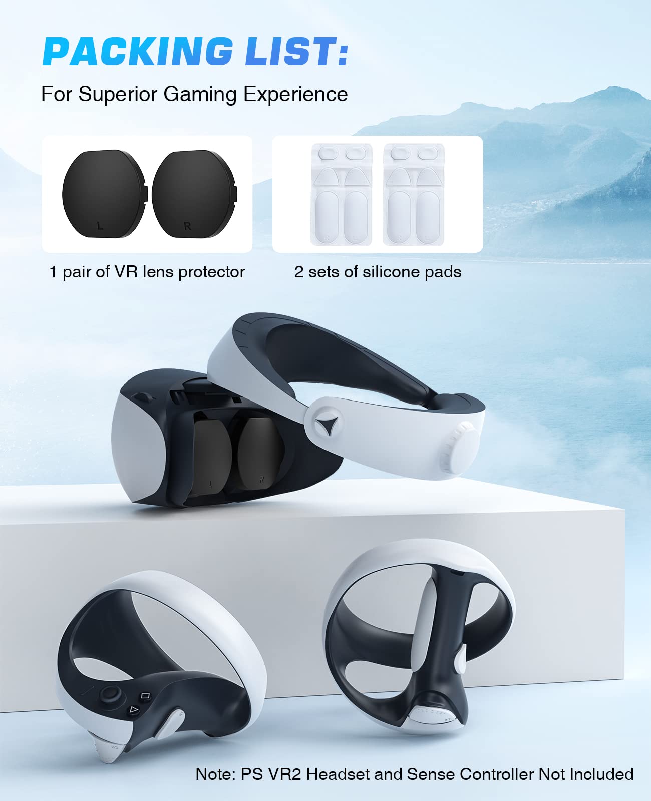 MoKo PS VR2 Accessories Kit Compatible with PlayStation VR2 with 2 Silicone Pad Kit Handle Grip for VR2 Sense Controller & 1 Anti-dust Cover for PS VR2 Lens, Easy to Install, Precise Cut, Anti-Sweat