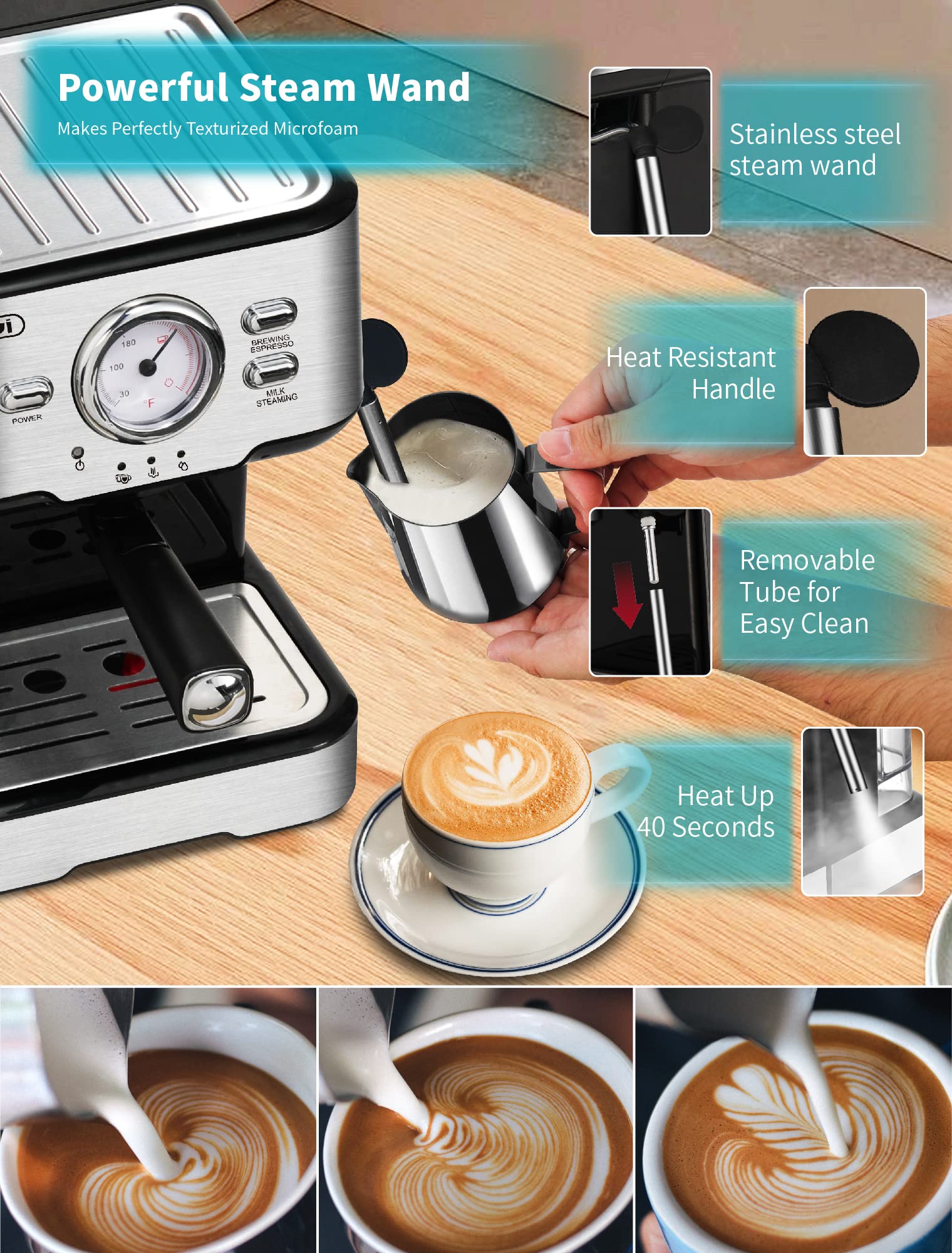 Gevi Espresso Machine, Espresso Maker with Milk Frother Steam Wand, Compact Espresso Super Automatic Espresso Machines for home Cappuccino, Latte