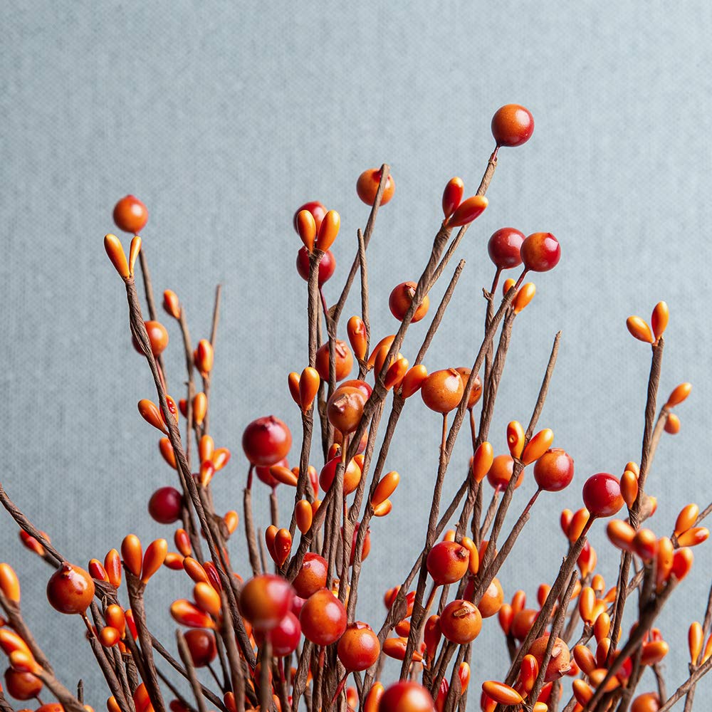 JINGHONG 6 Pack Fall Faux Stems Artificial Berry Branches Orange Berry Picks for Autumn Thanksgiving Harvest Home Decor(Orange)