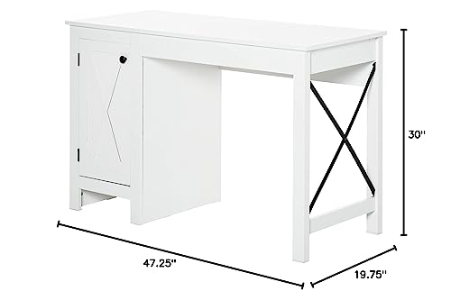 HOMCOM Home Office Computer Desk with Lower Storage Cabinet and X Bar Metal Frame, White