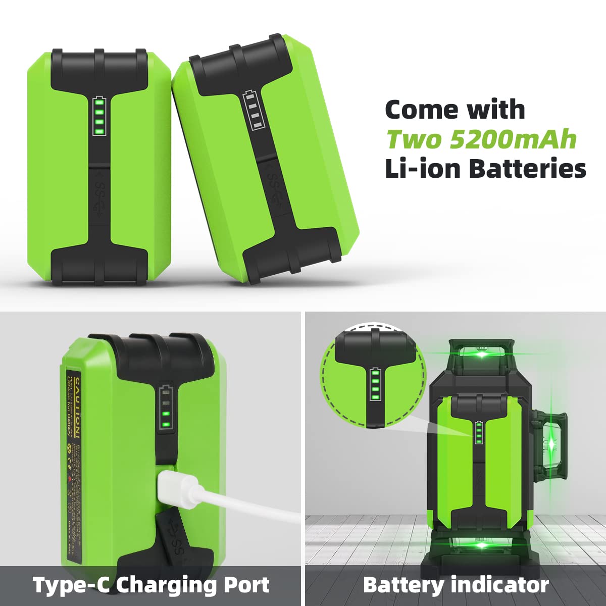 Huepar Multi-Line Laser Level-Four Vertical and One 360° Horizontal Lines with Plumb Dot, Green Cross Line Self-leveling Laser Tool -Rotating Base, Lifting Base, 2 Li-ion Battery&Hard Carry Case LS41G