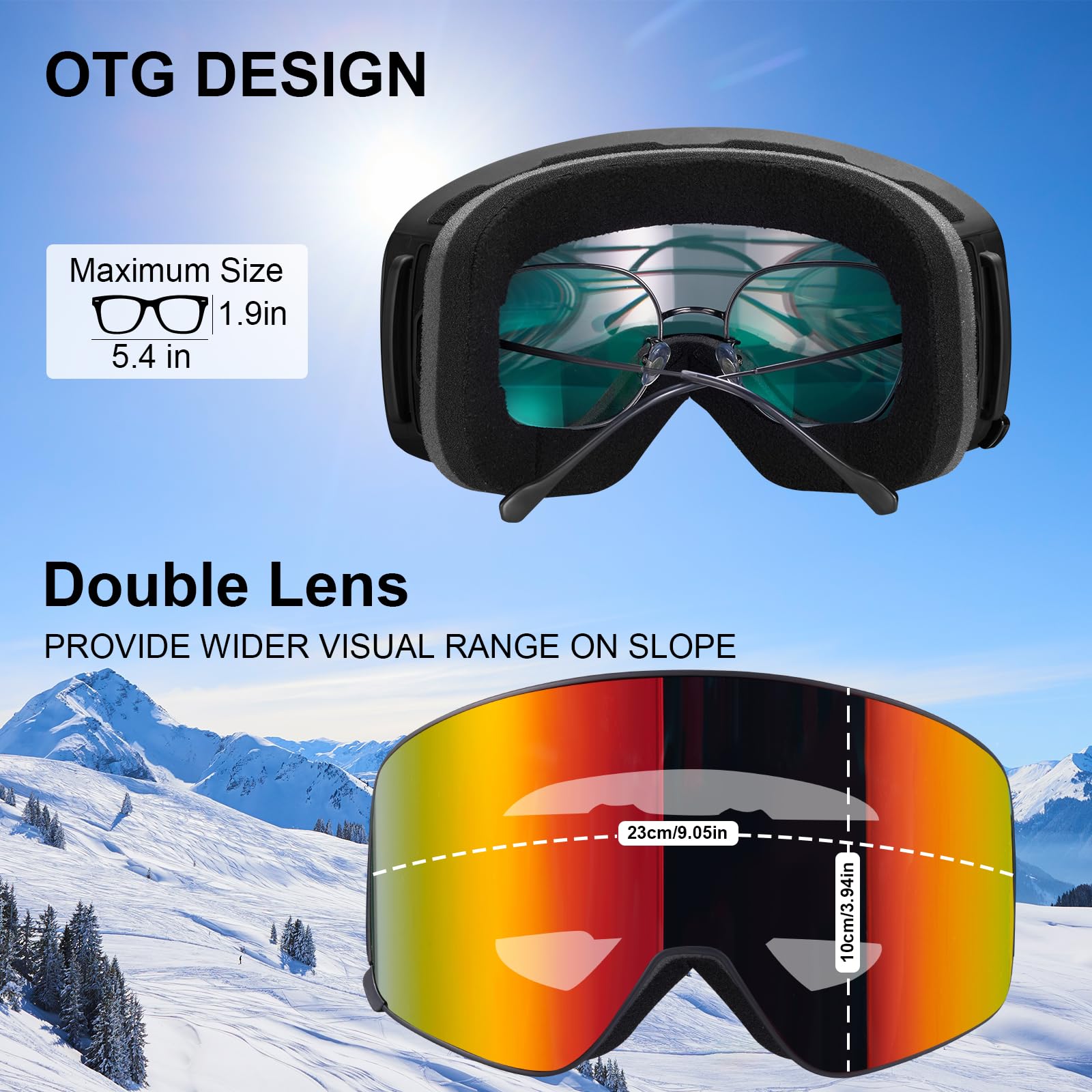 Micisty Ski Goggles Over Glasses OTG Ski Glasses Snowboard Goggles for Men Magnetic Ski Goggles Snow Goggles with Interchangeable Lens Goggles (Red)